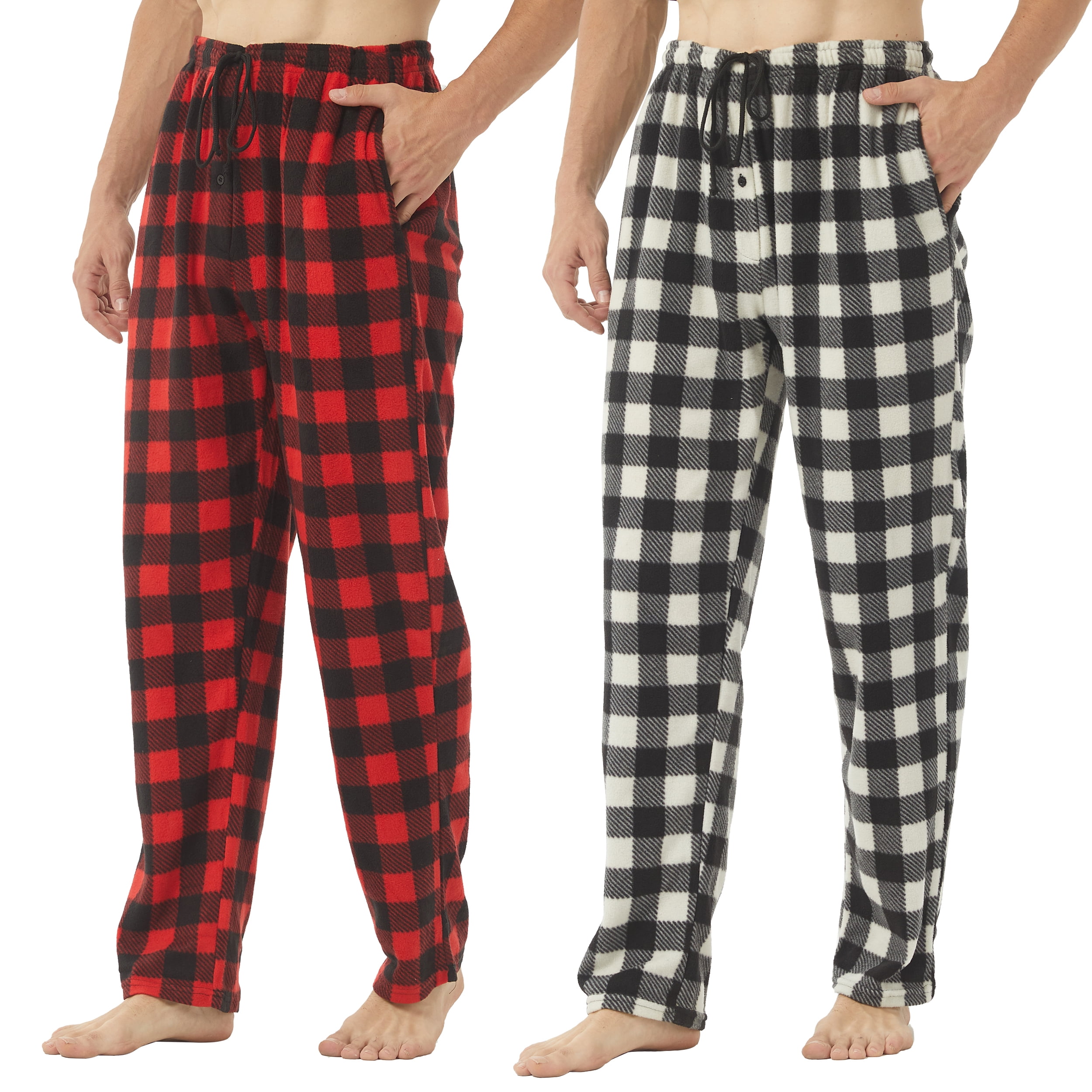 LANBAOSI Men's Plaid Lounge PJ Set, Fleece Pajama Pants with Pockets ...