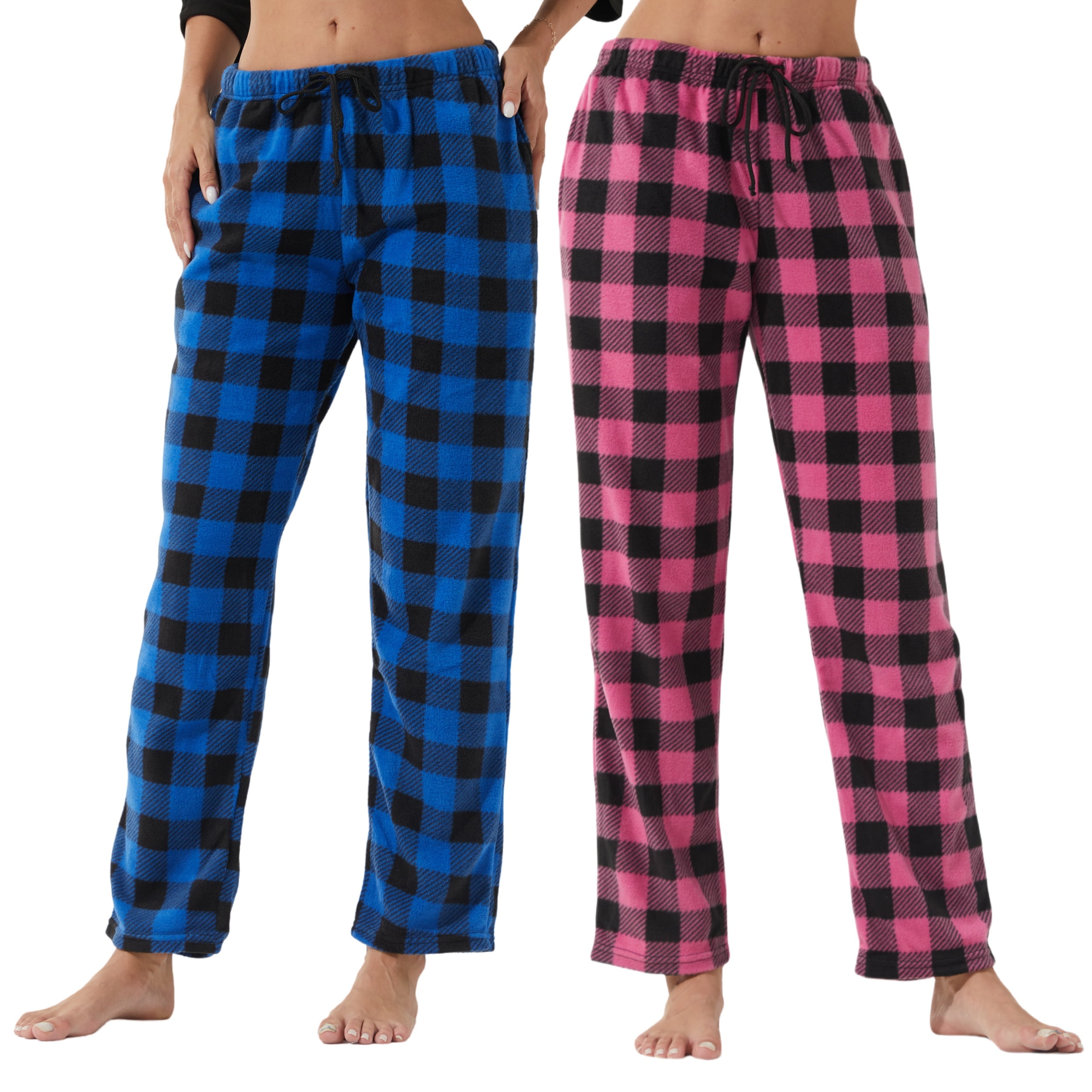 LANBAOSI Women's Comfy Fleece Plaid Pajama Pants, Pack of 2, Size L ...