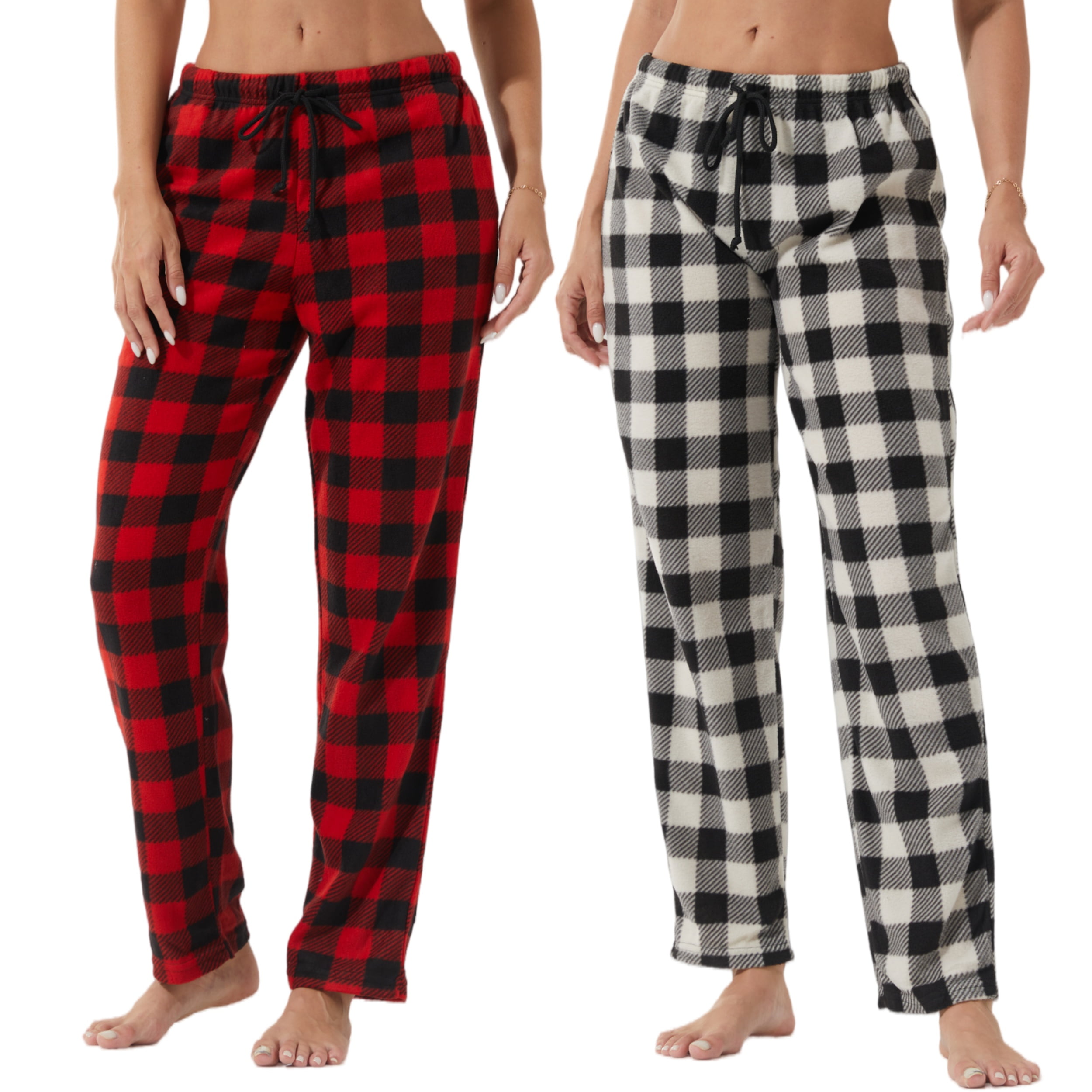 LANBAOSI Women's Comfy Fleece Plaid Pajama Pants, 2 Pack, Size S ...