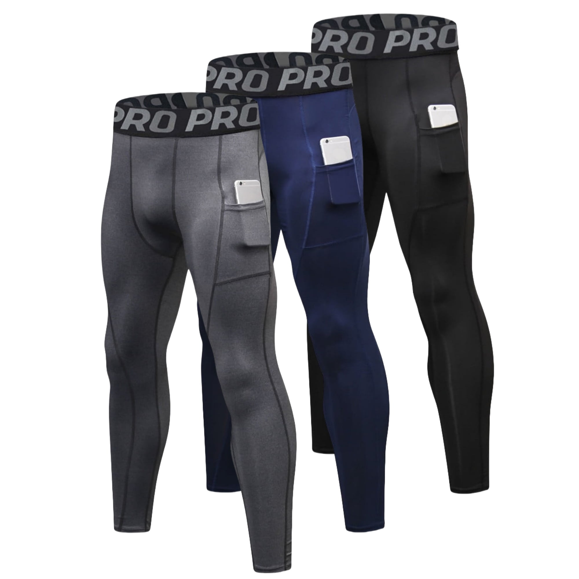 LANBAOSI Men's Compression Pants 3 Pack, Workout Leggings for Running ...