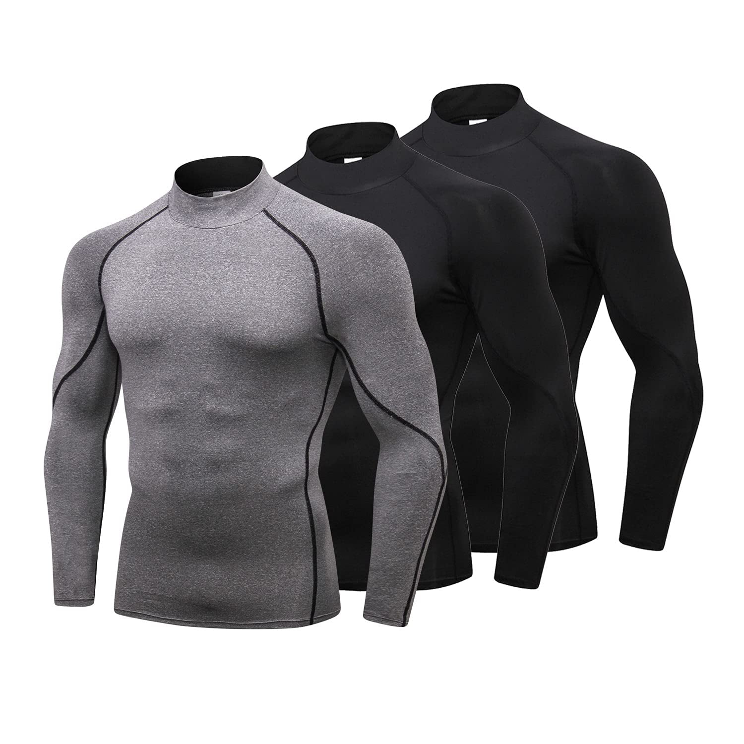 LANBAOSI 3-Pack Men's XL Mock Turtleneck Compression Shirts, Long ...