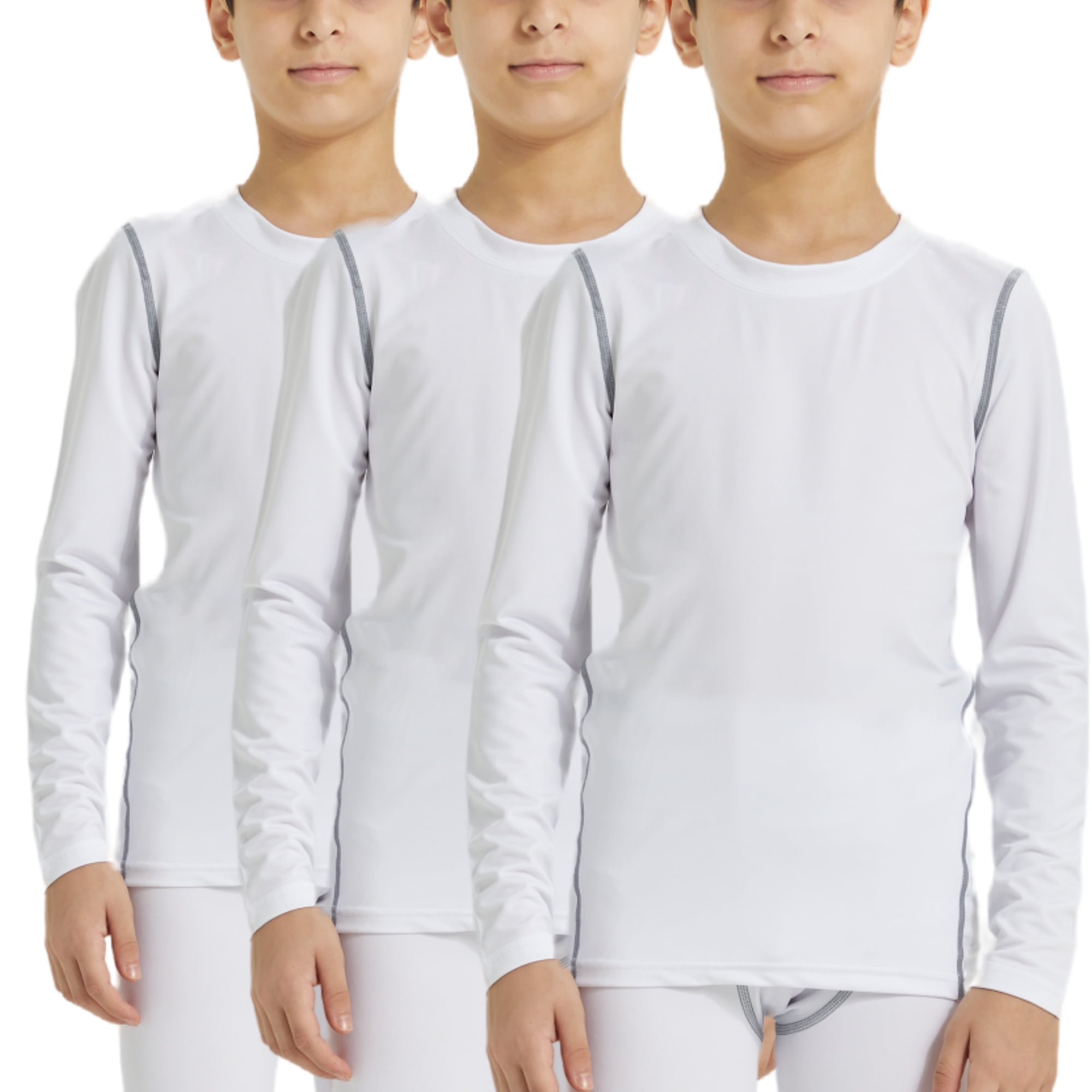 LANBAOSI 3 Pack Youth Boys Compression Shirts Athletic Sports Long ...