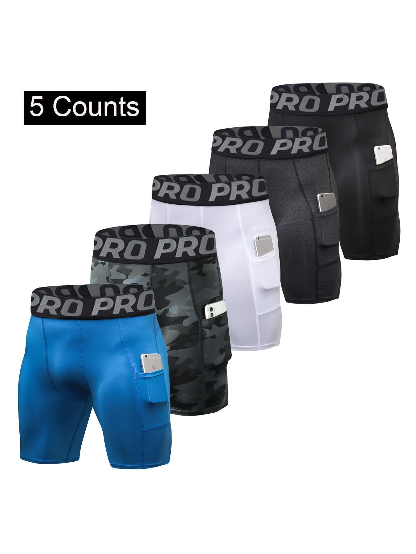 LANBAOSI 5 Pack Men Compression Running Shorts with Pocket Athletic ...