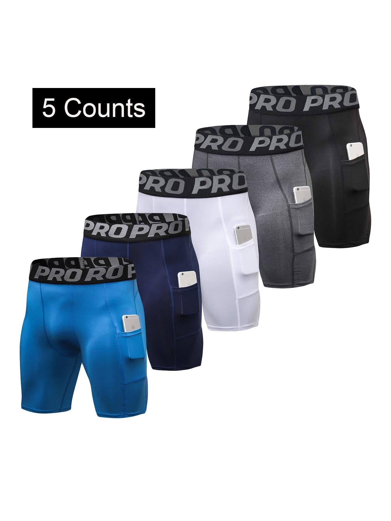 LANBAOSI 5 Pack Men Compression Running Shorts with Pocket Athletic ...