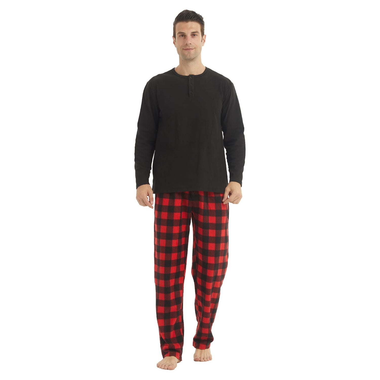 LANBAOSI Men's Comfy Sleepwear Fleece Plaid Pajama Set, 2-Piece Night ...