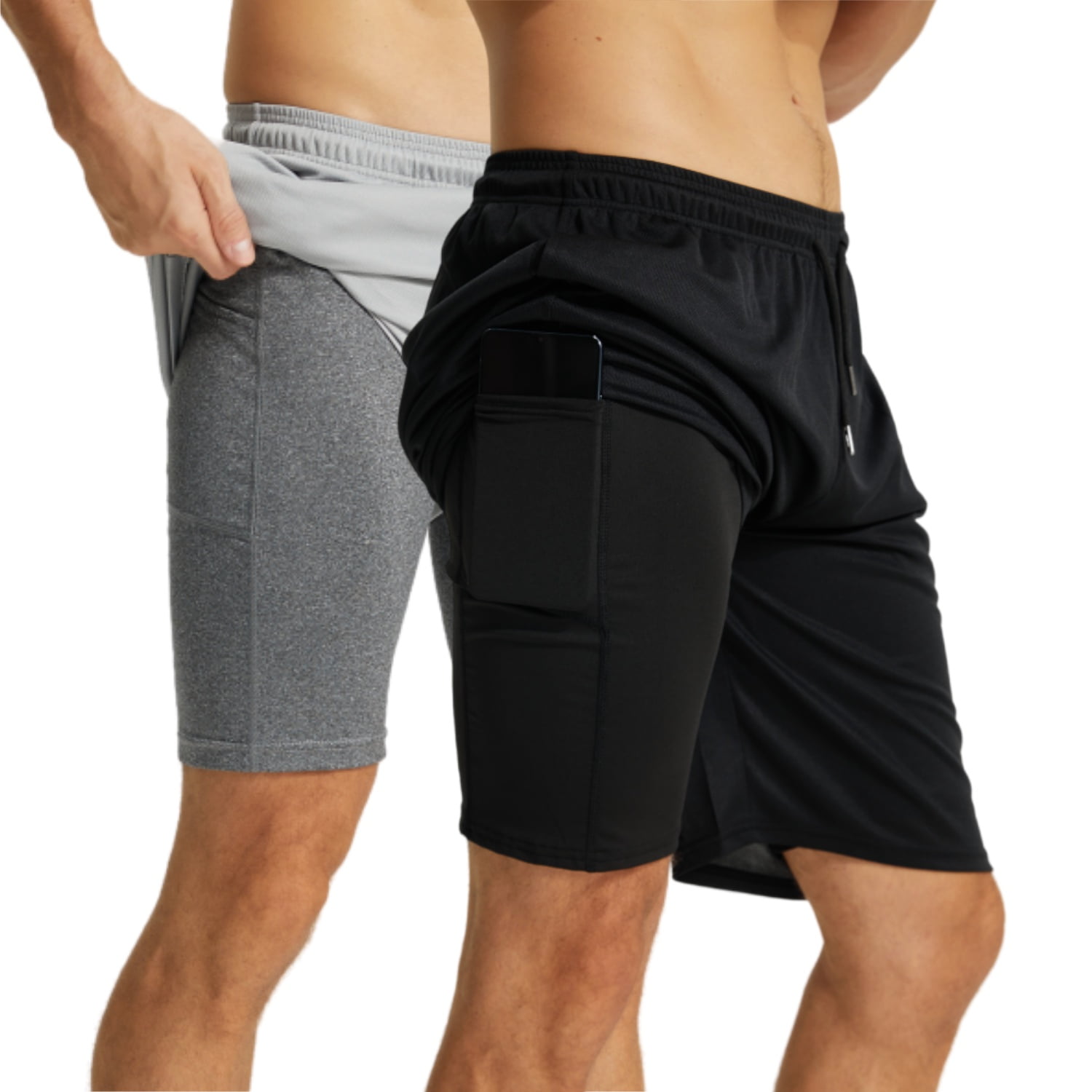LANBAOSI Mens 2 in 1 Quick Dry Running Shorts Compression with Liner ...
