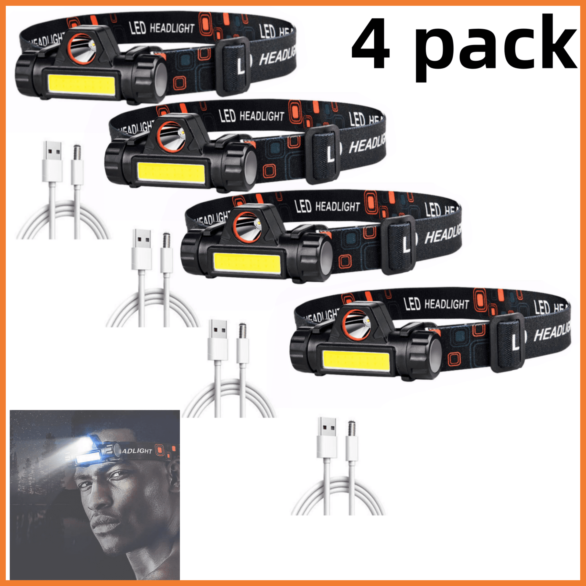 LANBB Rechargeable Headlamp 4PCS, Wide Beam Head Lamp, Motion Sensor ...