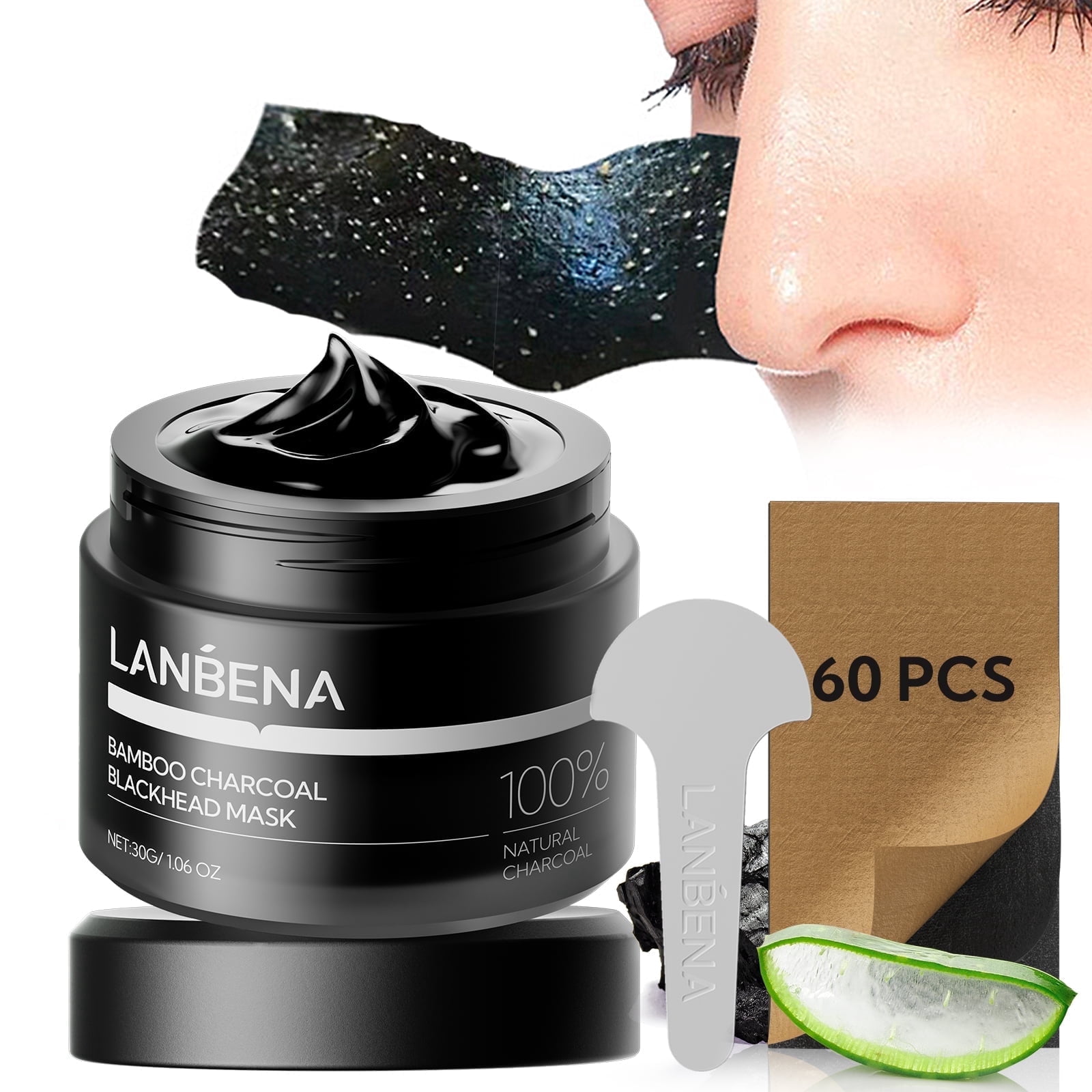 Lanbena Upgraded 2.0 Bamboo Charcoal Blackhead Remover Mask, 60 pcs ...