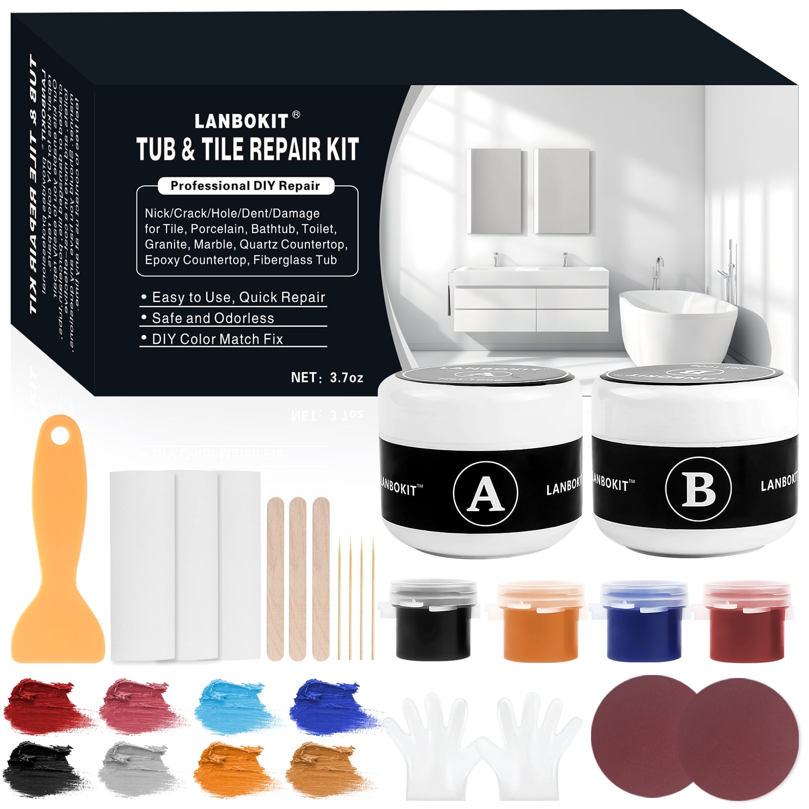 LANBOKIT Fiberglass Tub and Porcelain Repair Kit, Tub and Bath Chip ...