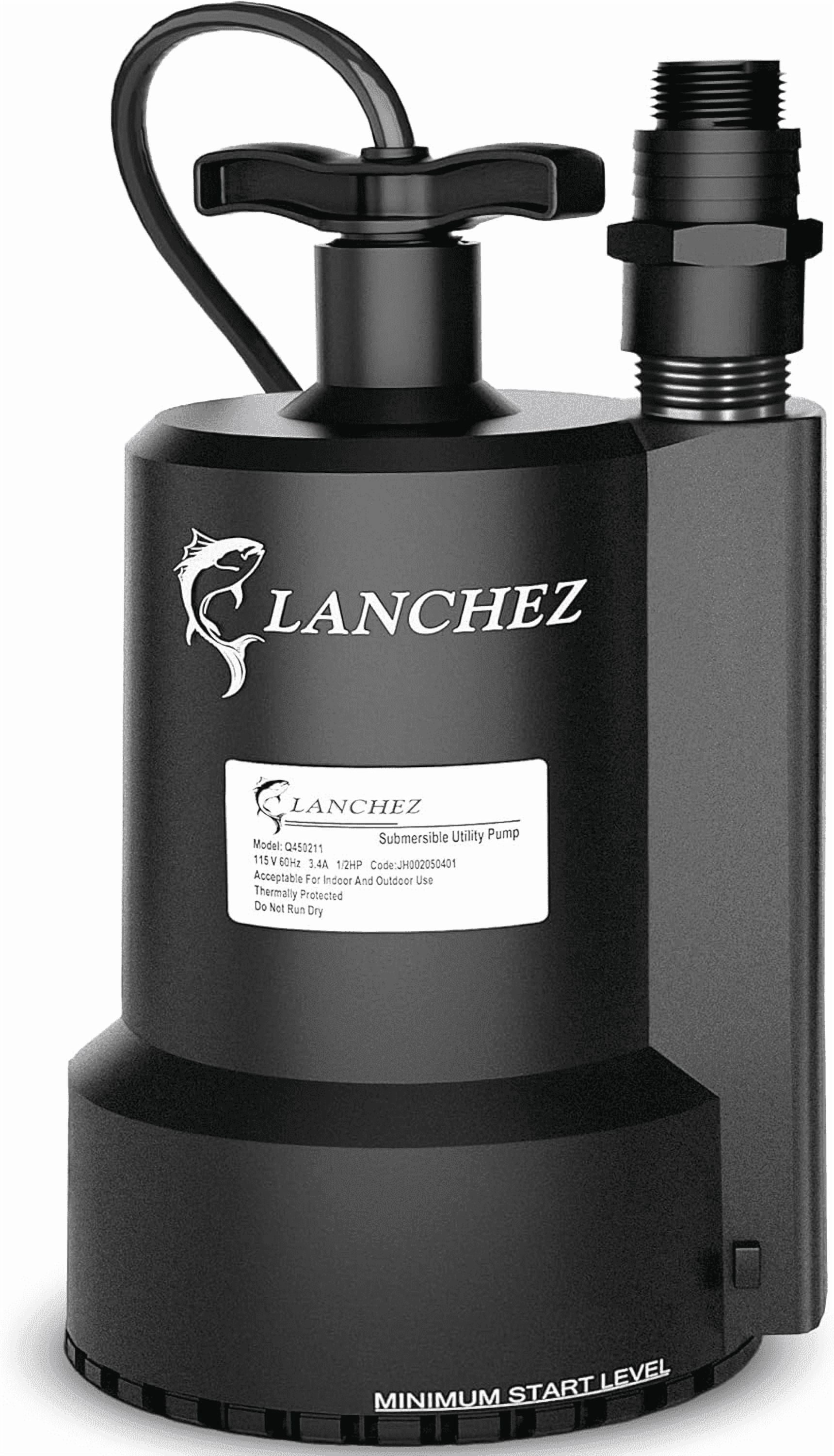 Lanchez Sump Pump 1/2 HP 2450 GPH Submersible Thermoplastic Utility ...