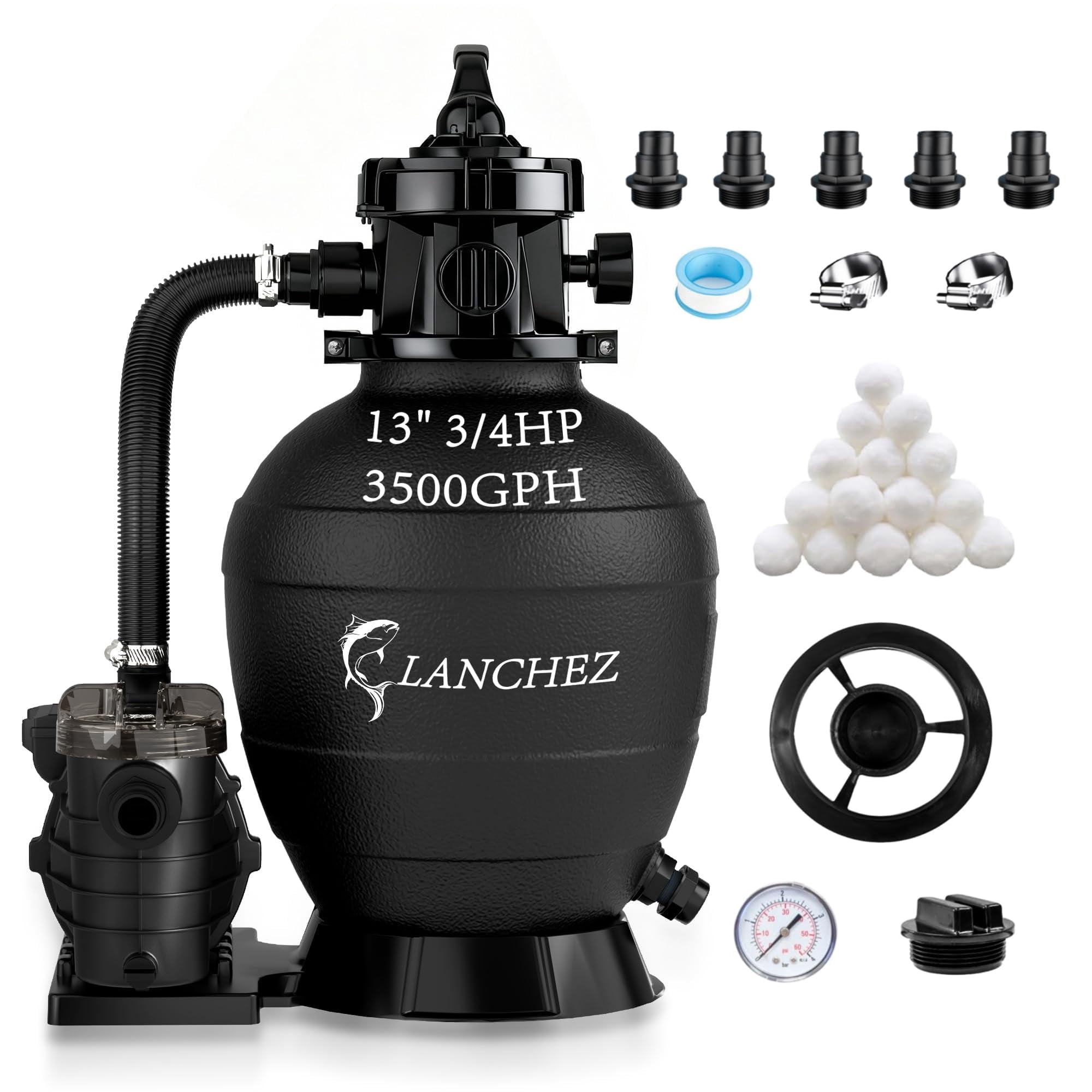 LANCHEZ 13" Above Ground Pool Sand Filter Pump System, 3/4HP 3500GPH 7 ...