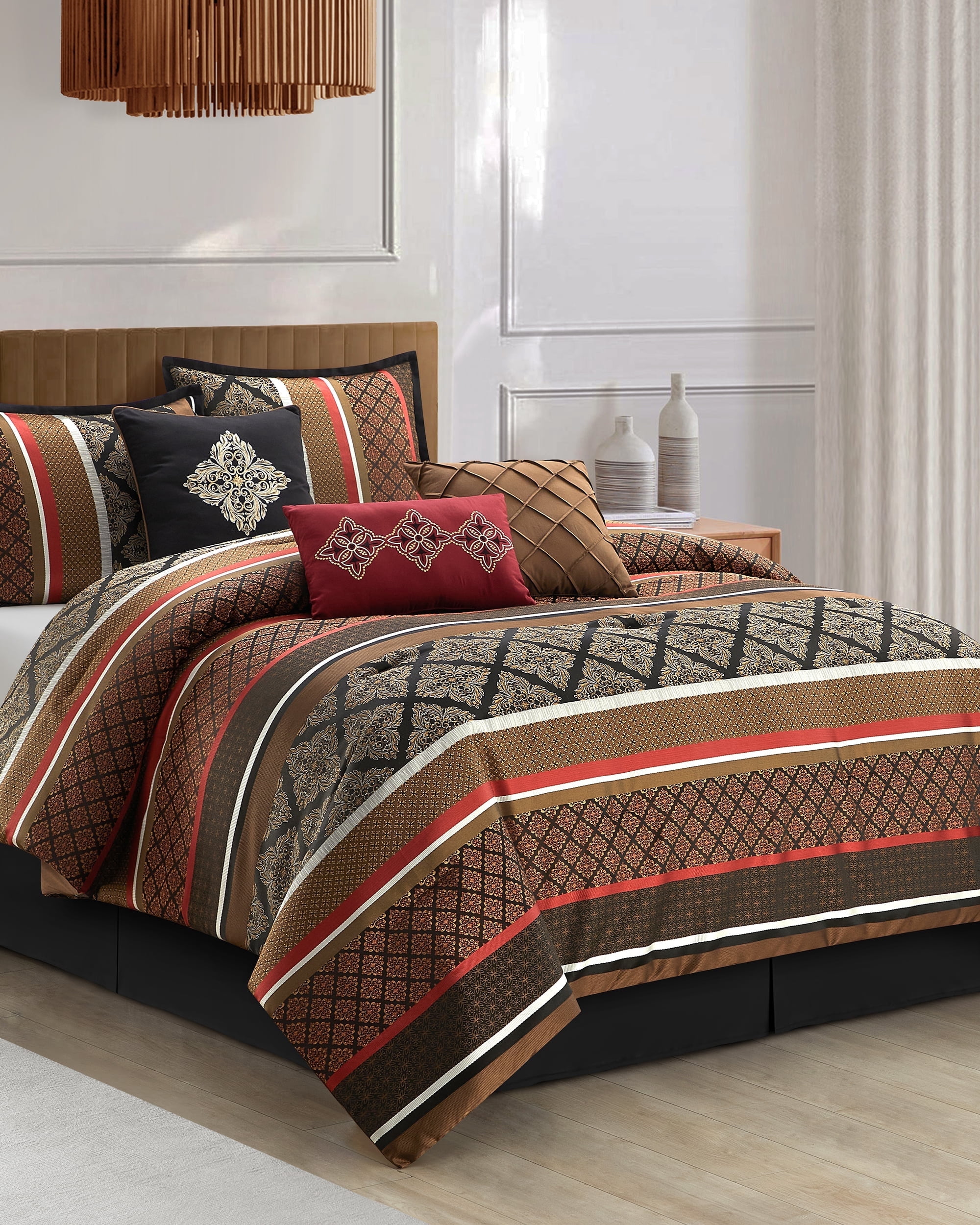 LANCO MODERN LIFESTYLE King Size Comforter Set, Red Brown, Luxury ...