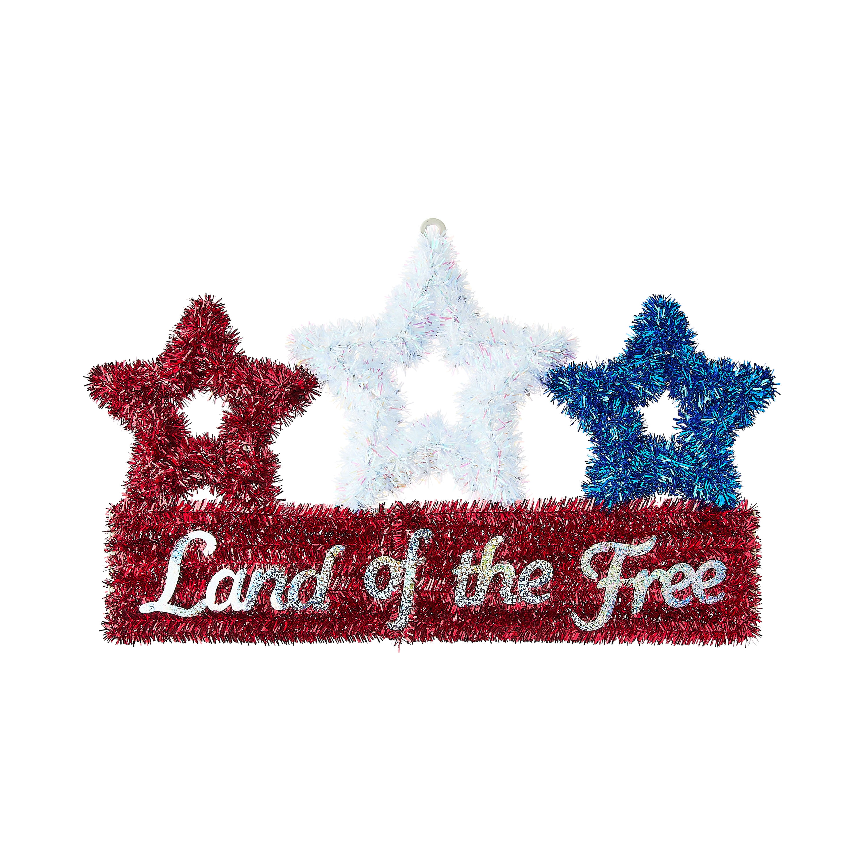 4th of July, Patriotic Land of the Free Tinsel Sign, Red/White/Blue, 19 ...