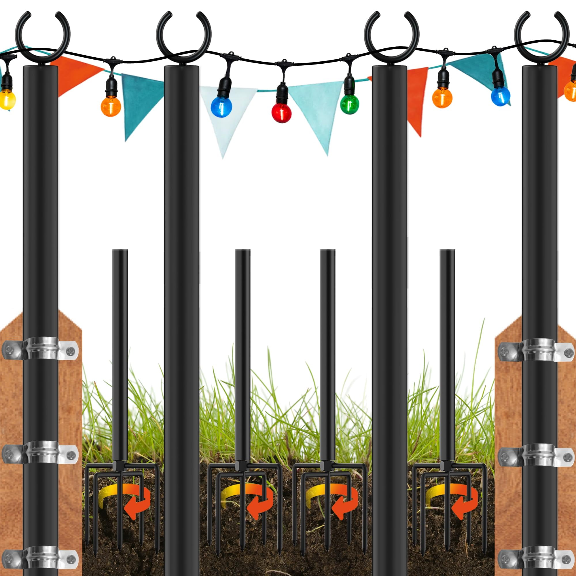 LAND·VOI 4 Pack String Light Poles, 9FT Heavy Metal Light Poles for ...