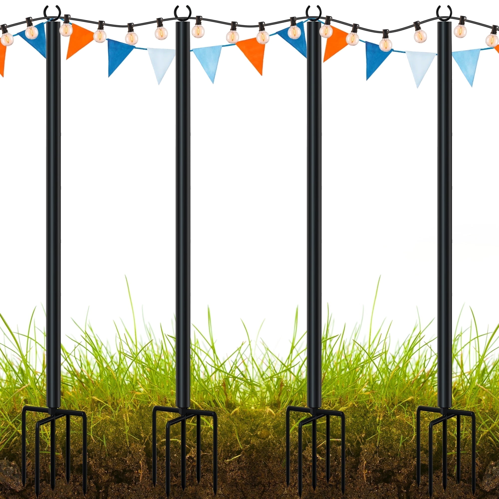 LAND·VOI Metal String Light Poles for Outside Hanging - Backyard ...