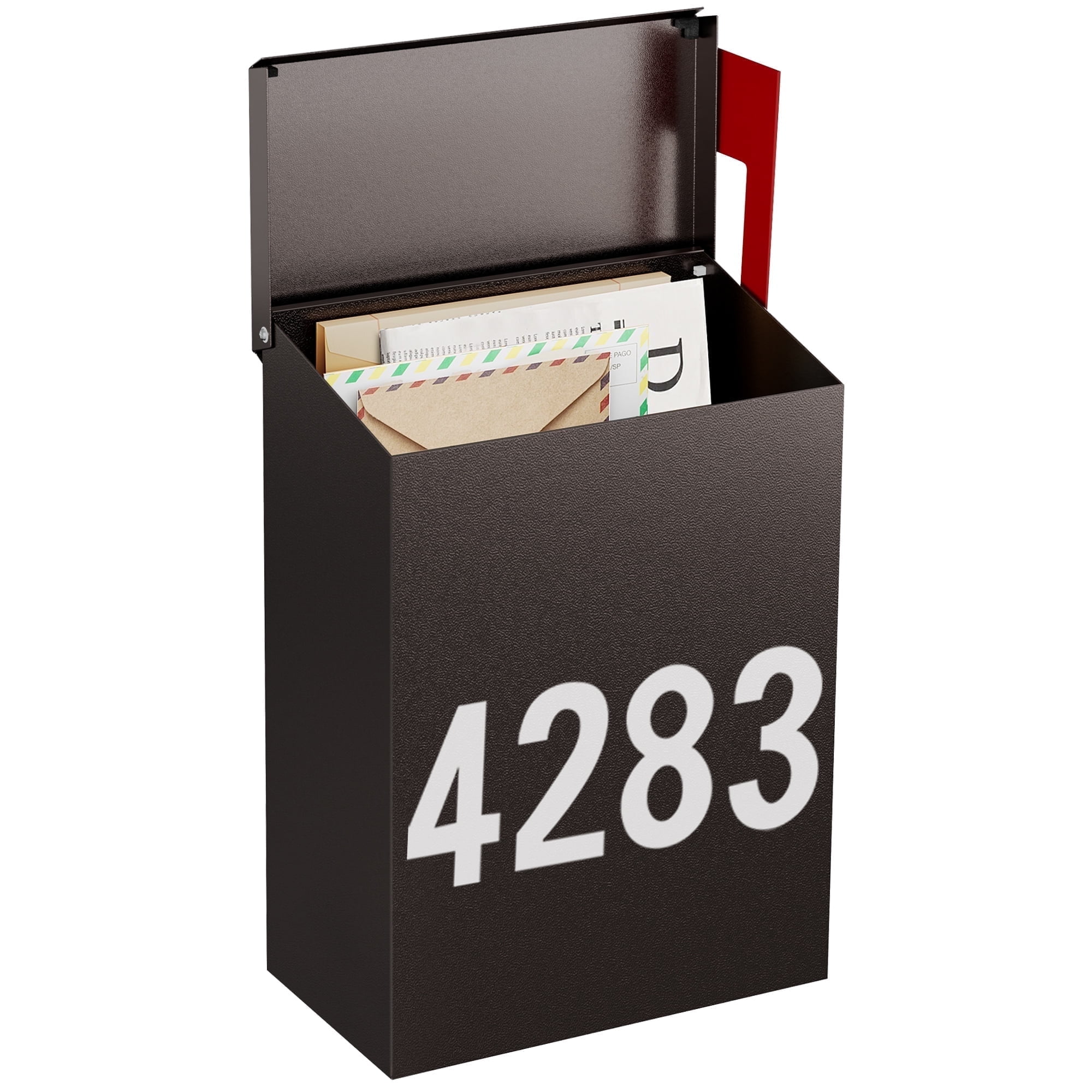 Wall-Mount Mailbox with One Flag Kit and Three Sets of 0-9 Mailbox ...