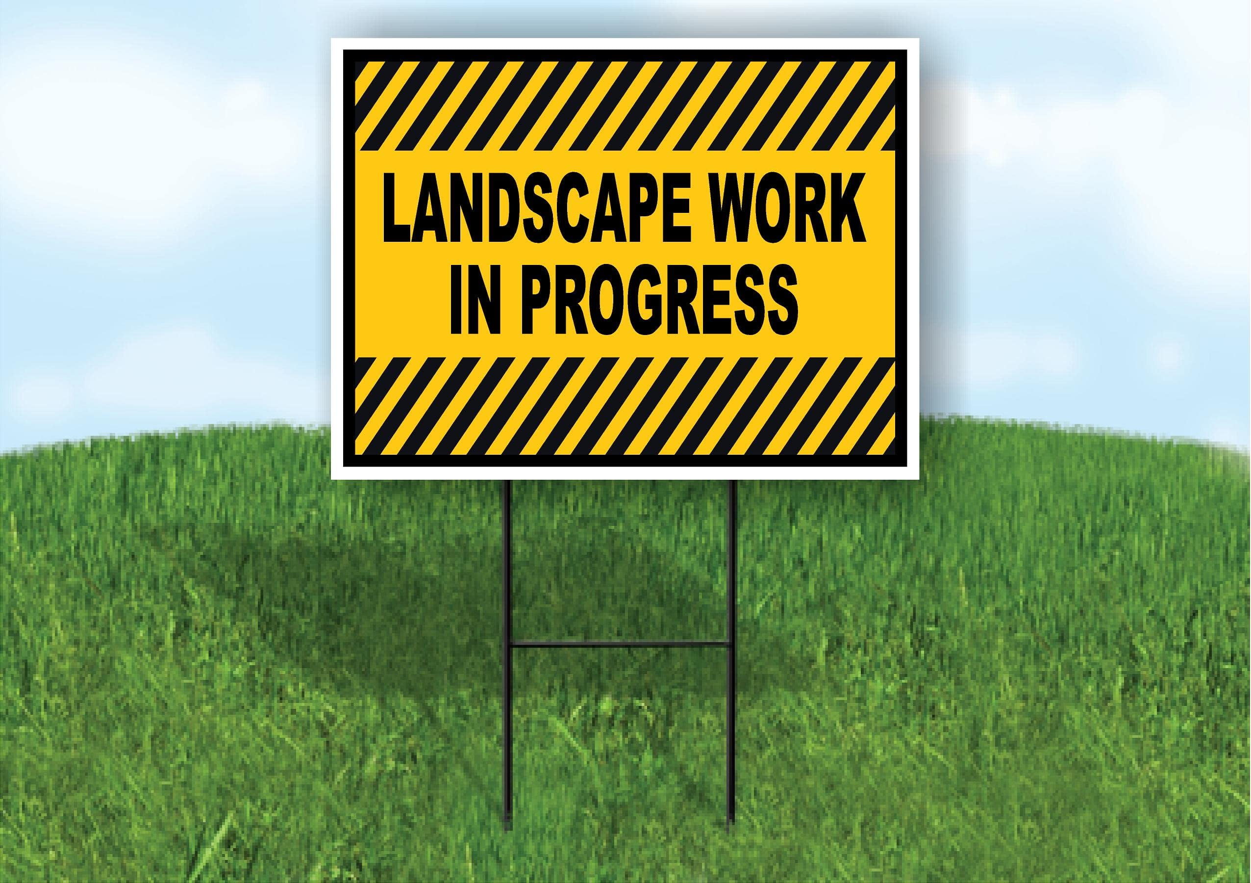 LANDSCAPE WORK IN PROGRESS YELLOW BLACK STRIPE 18 in x 24 in Yard Sign ...