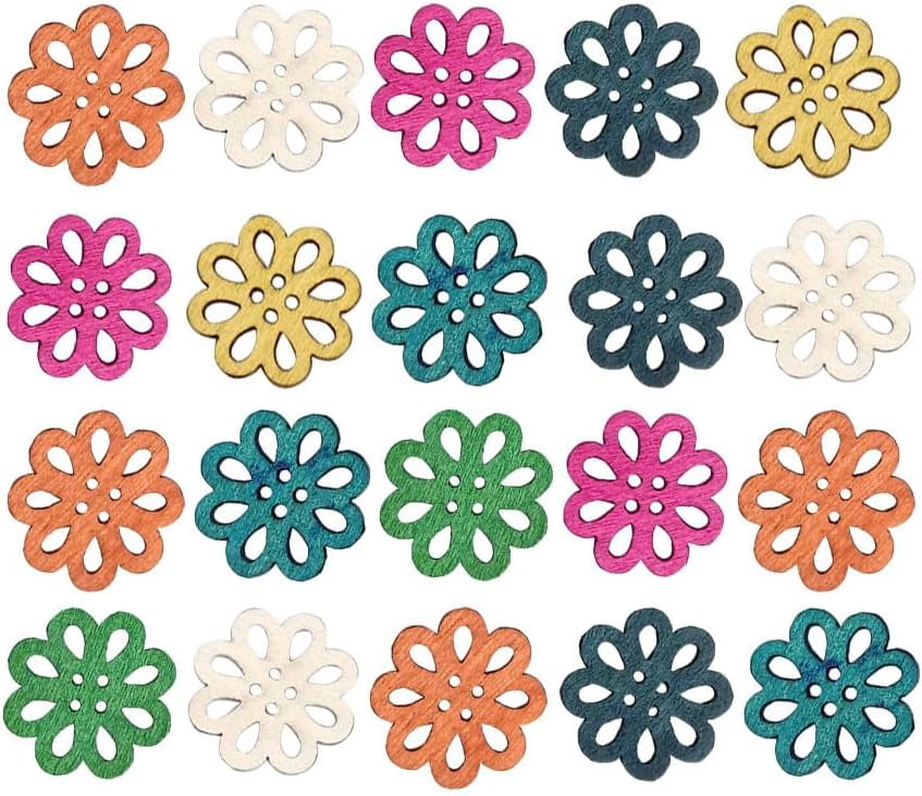 LANFENG 100pcs Wooden Craft Buttons Vintage Cartoon Daisy Buttons 4 ...