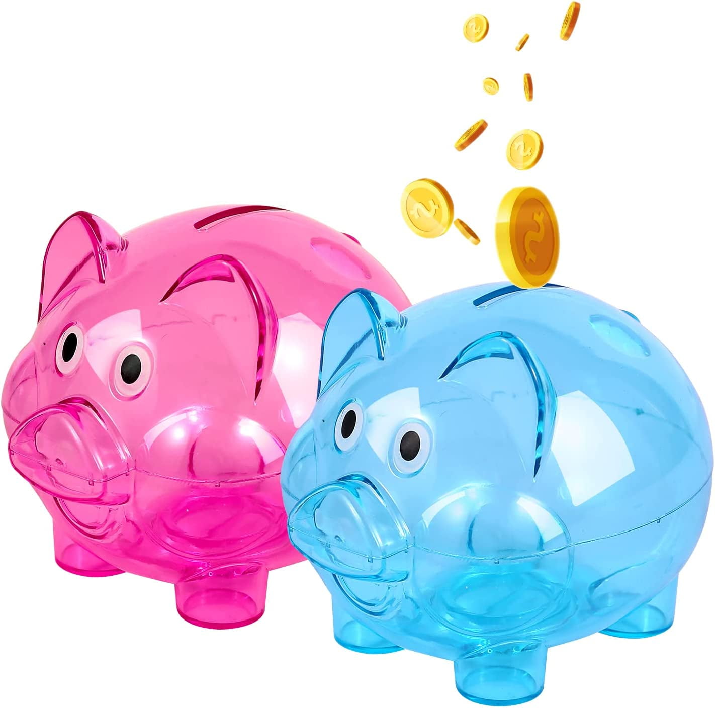LANFENG 2pcs Blue/Pink Clear Piggy Bank Unbreakable Money Box Coin ...