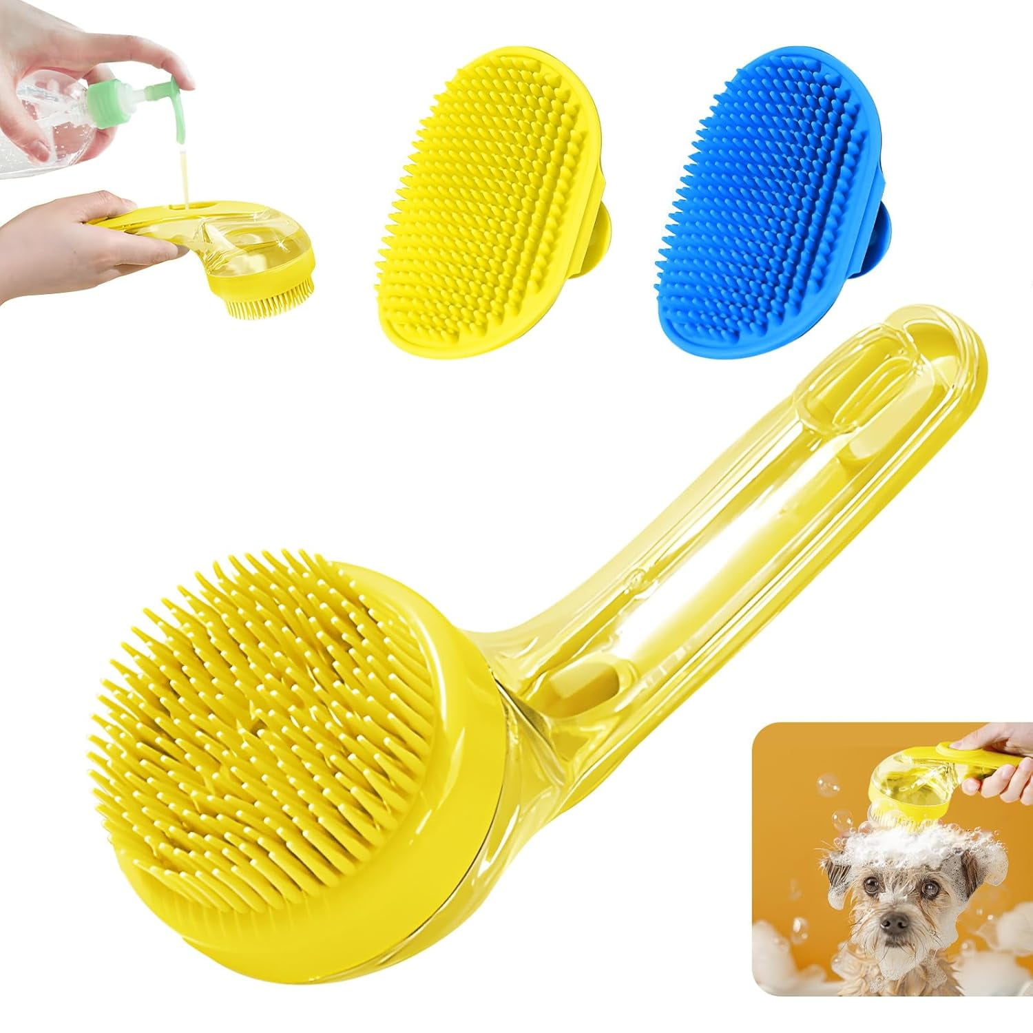 LANFENG 3Pcs Dog Bath Brush Set Yellow Adjustable Ring Handle Dog ...