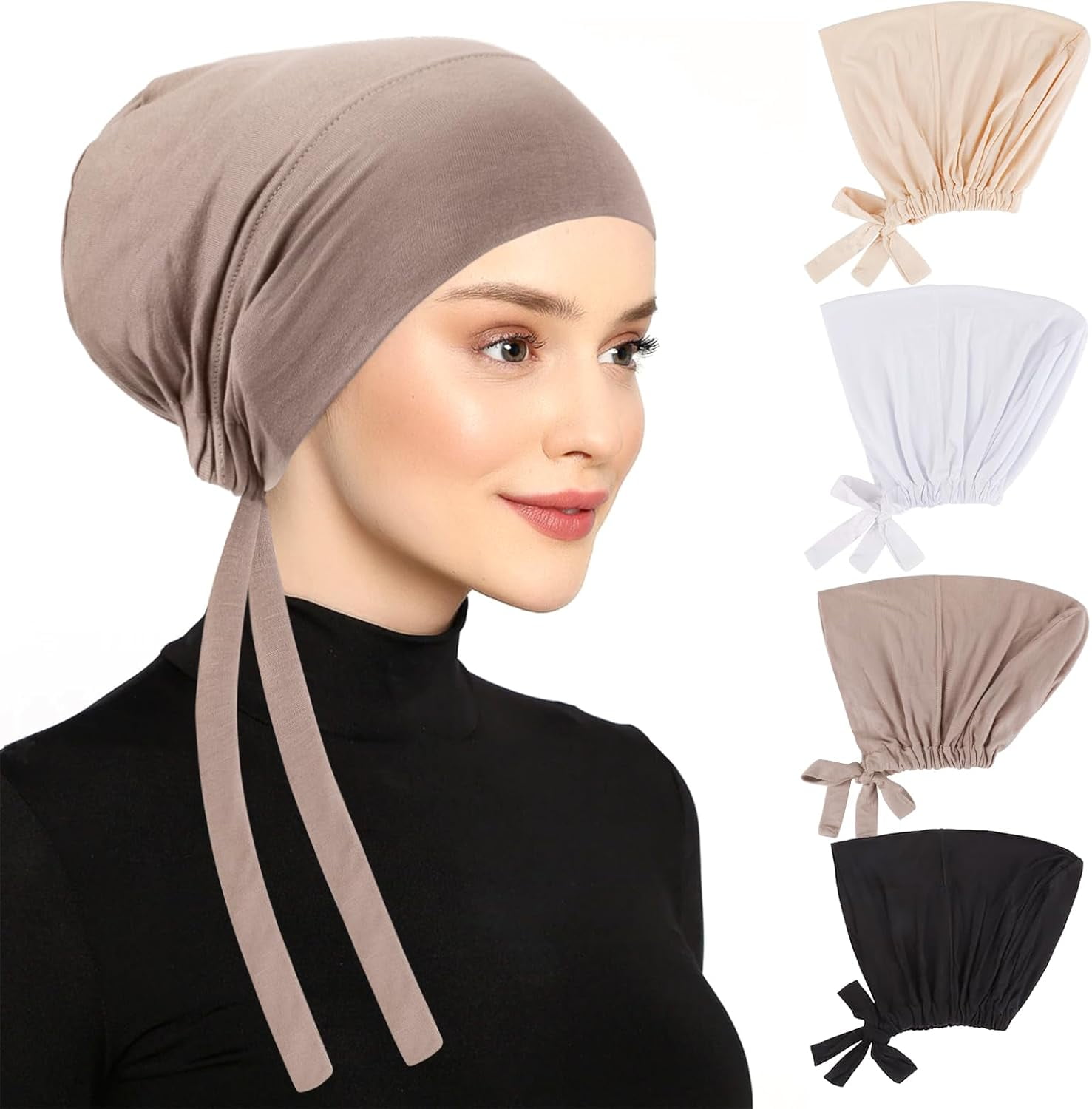 LANFENG 4 PCS Hijab Undercap for Women, Islamic Muslim Under Hijab Cap ...