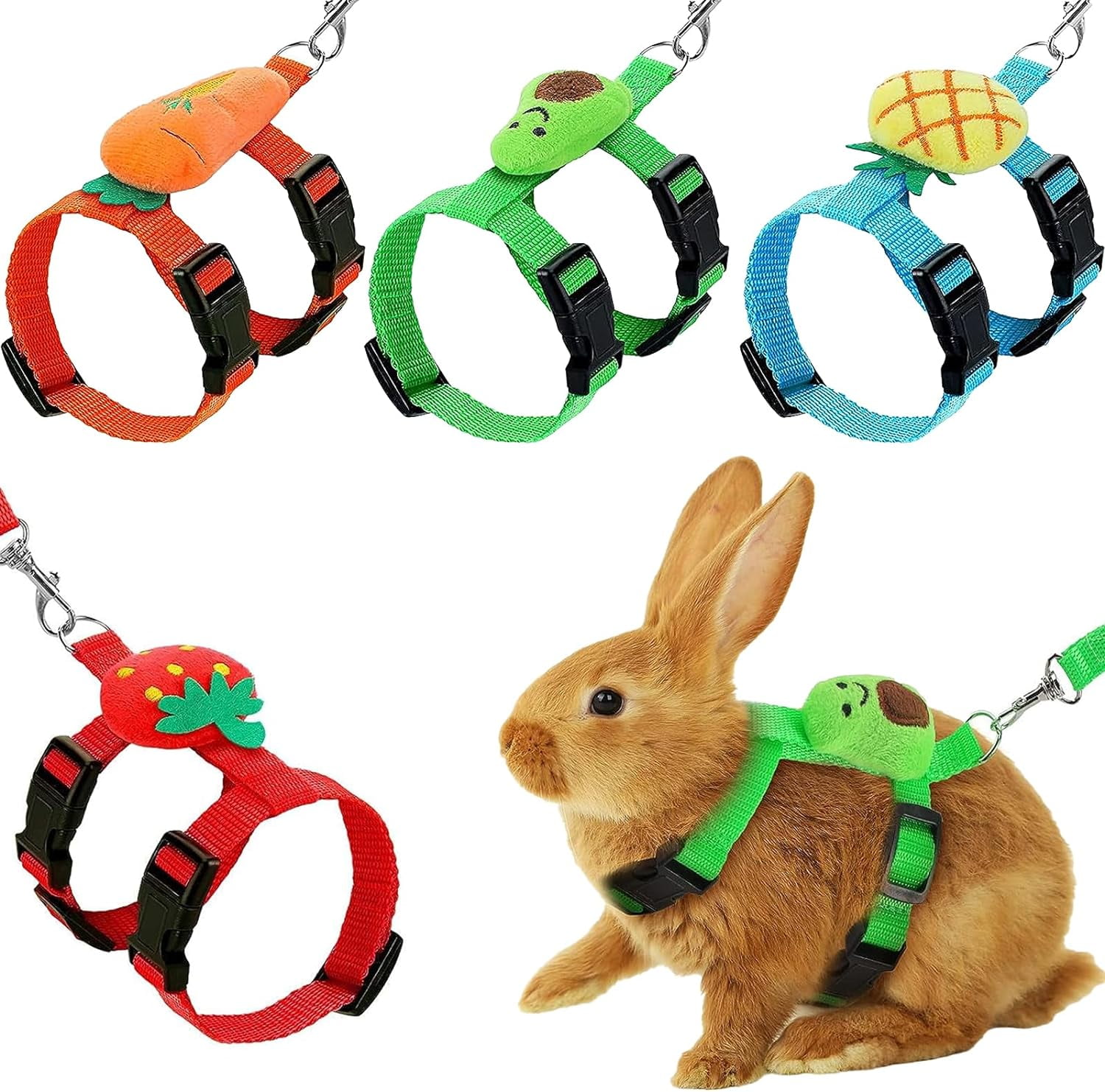 LANFENG Adjustable Rabbit Harness and Leash Multi-Pack 4 Sets Bunny ...