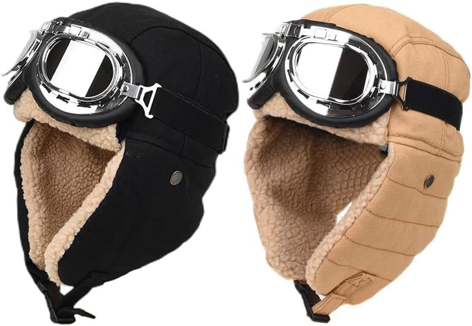 LANFENG Aviator Hat Pilot Goggles Fur Ear Flaps Trooper Trapper Pilot ...