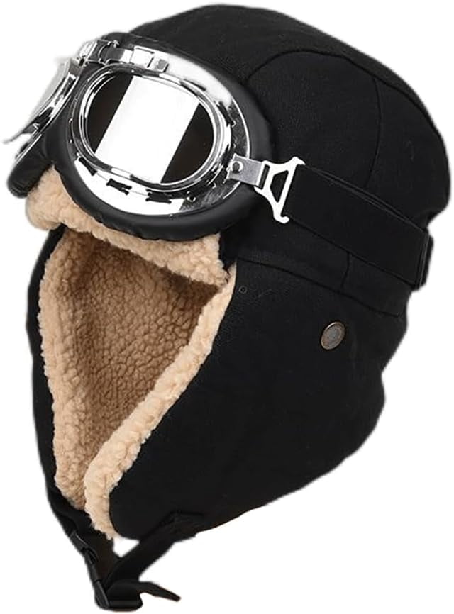 LANFENG Aviator Hat Pilot Goggles Fur Ear Flaps Trooper Trapper Pilot ...