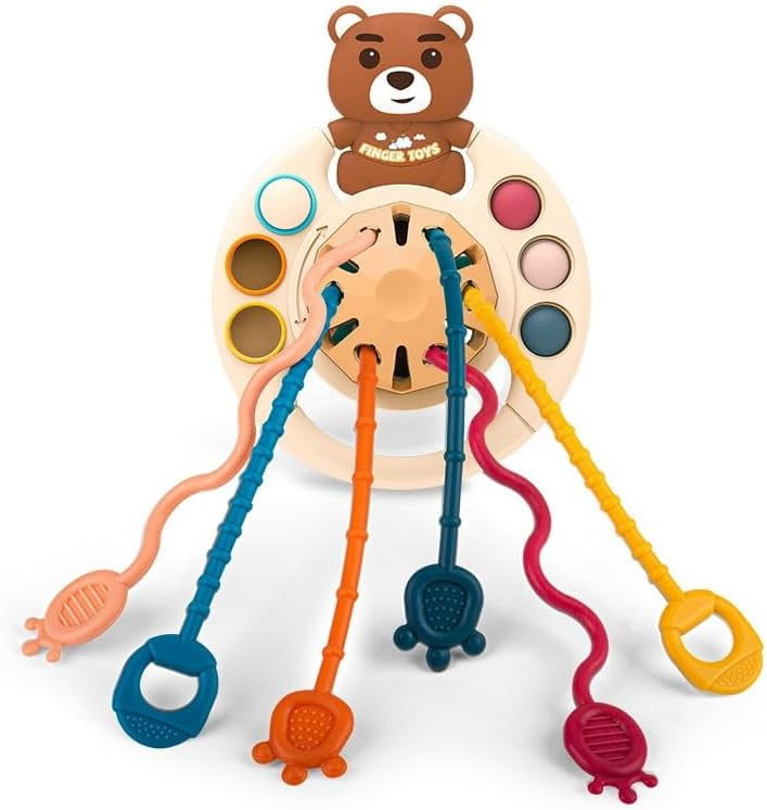 LANFENG Baby Push Pull Toy Baby Sensory Bear Silicone Toy for 18Months ...