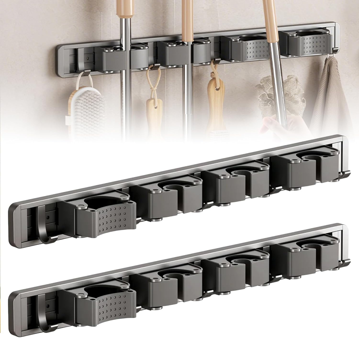 LANFENG Broom Rack Non-slip Mop and Broom Holder Wall Mount, Self ...