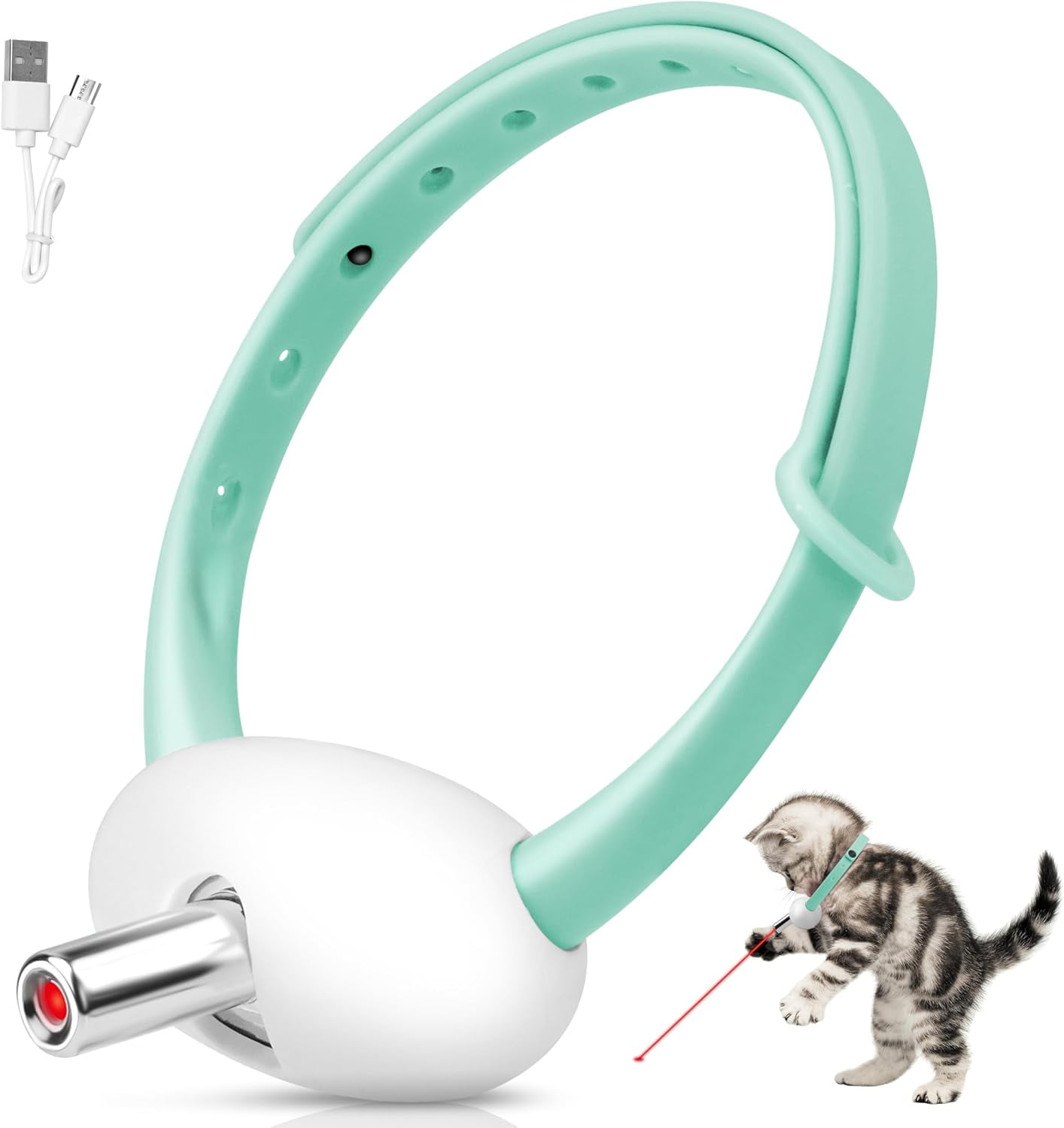 LANFENG Cat Toy Automatic Laser Collar Cat Toy Flashing Modes Type-C USB Charge Interactive ...