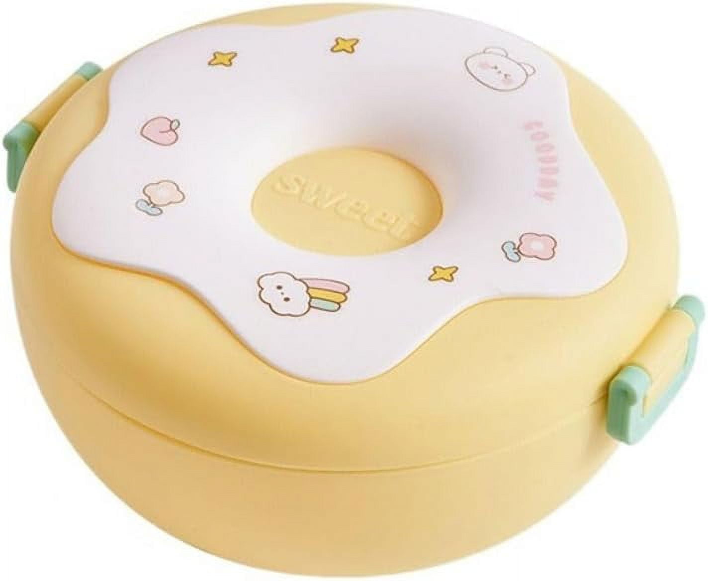 LANFENG Donut Lunch Box,3 Compartments Round Shaped Lunch Box Food Box ...