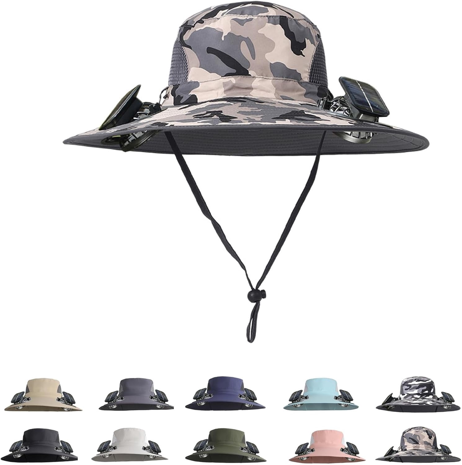 LANFENG Dual Solar Fans Wide Brim Hat in Stylish Color UPF 50 Sun ...