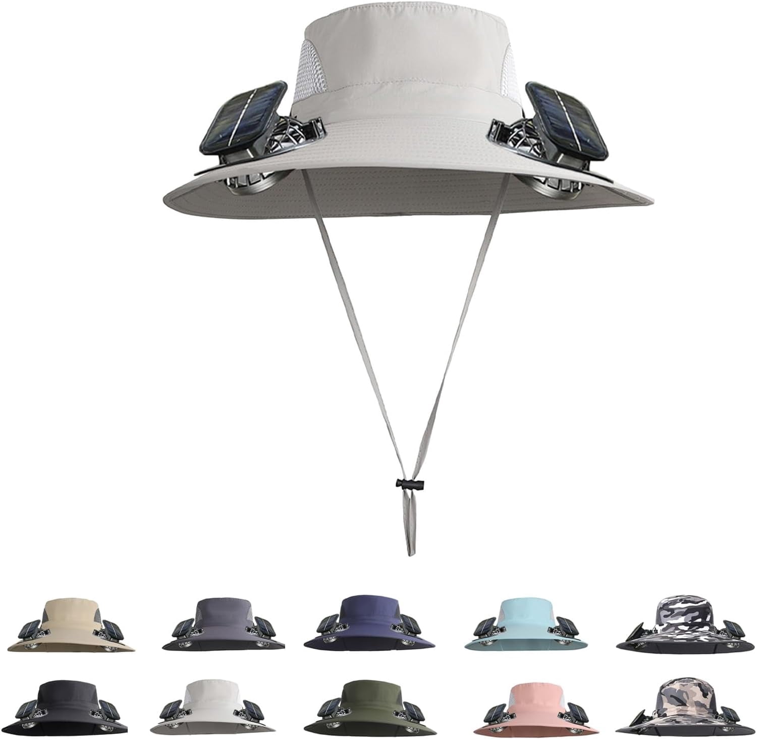 LANFENG Dual Solar Fans Wide Brim Hat in Stylish Color UPF 50 Sun ...