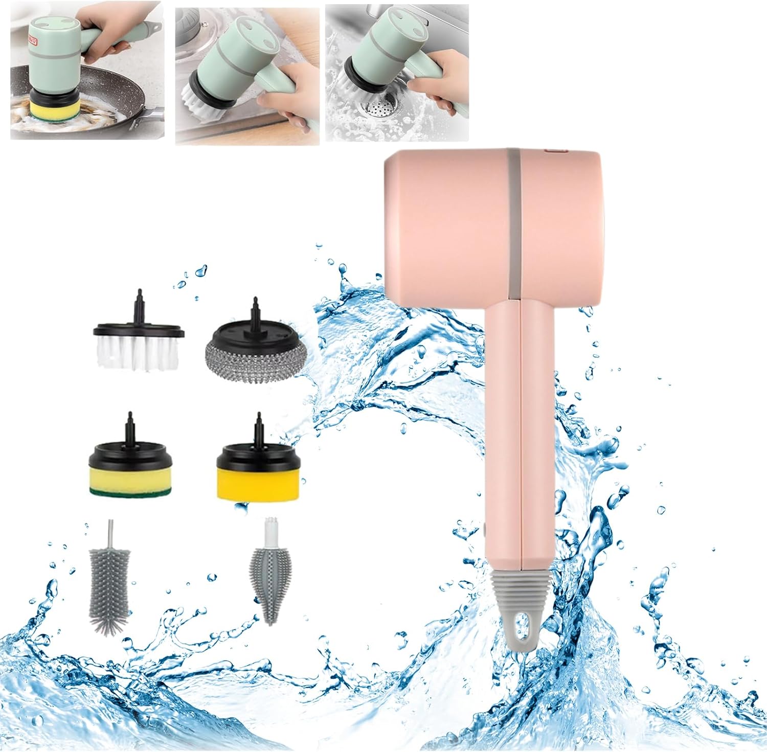 LANFENG Electric Spin Scrubber Cleaner Brush with 3 Rotating Heads for Kitchen & Bathroom Green ...