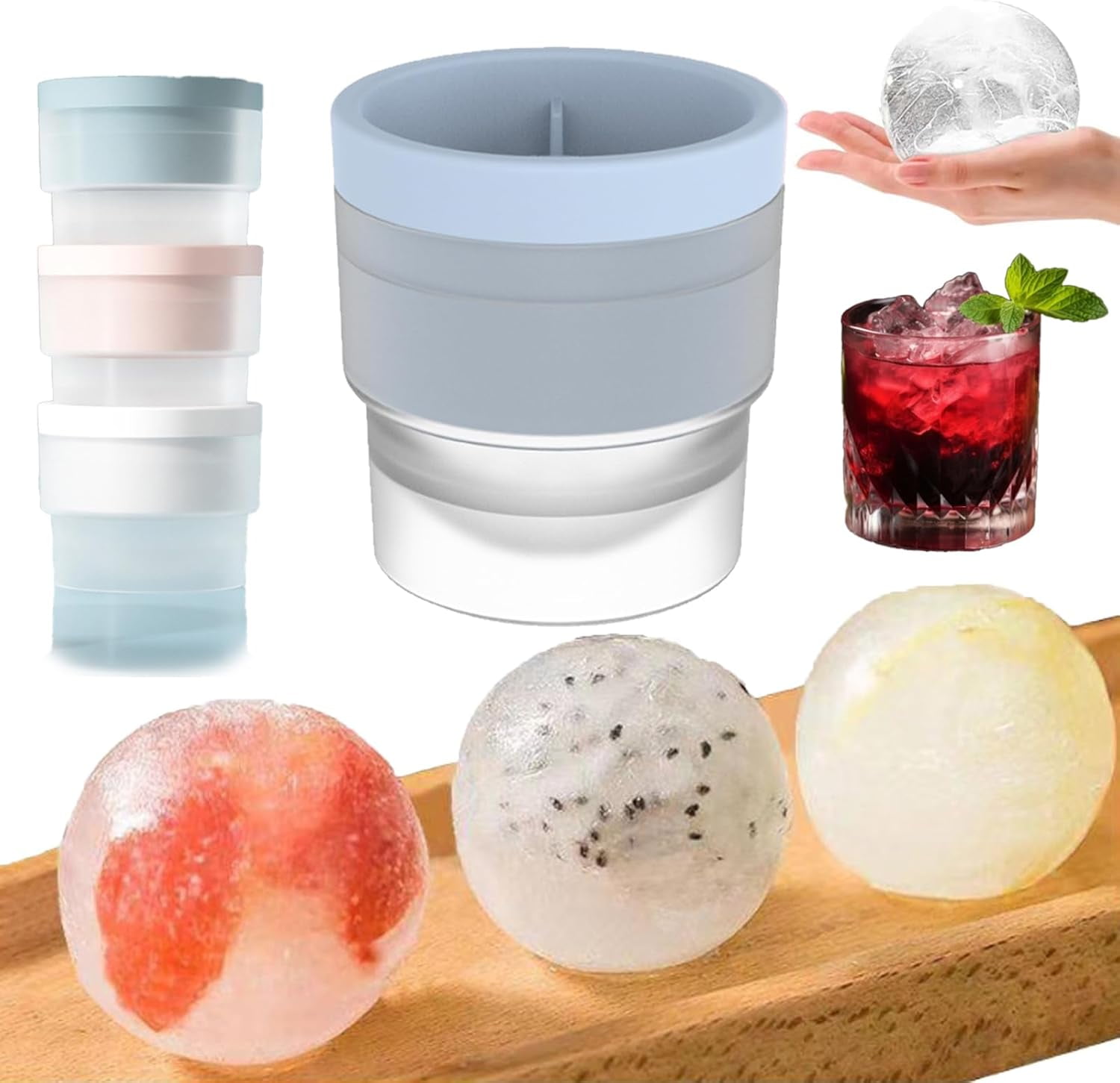 LANFENG Food Grade Stackable Slow Melting DIY Ice Ball for Cocktail Whiskey, Beyondraw Ice Maker ...