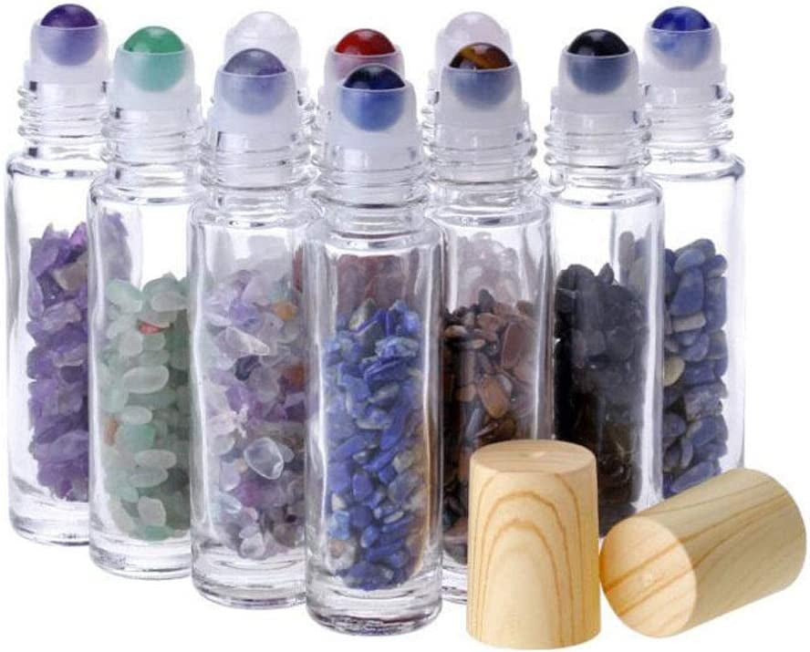LANFENG Glass Roller Bottle With Gemstone Balls, 10ml Essential Oil ...