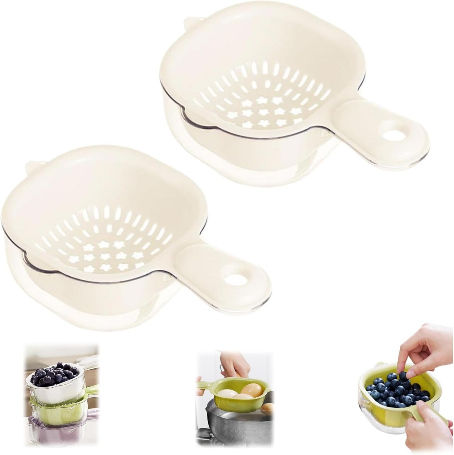 LANFENG Kitchen Dual-Layer Draining Basket with Handle, Double Drain ...