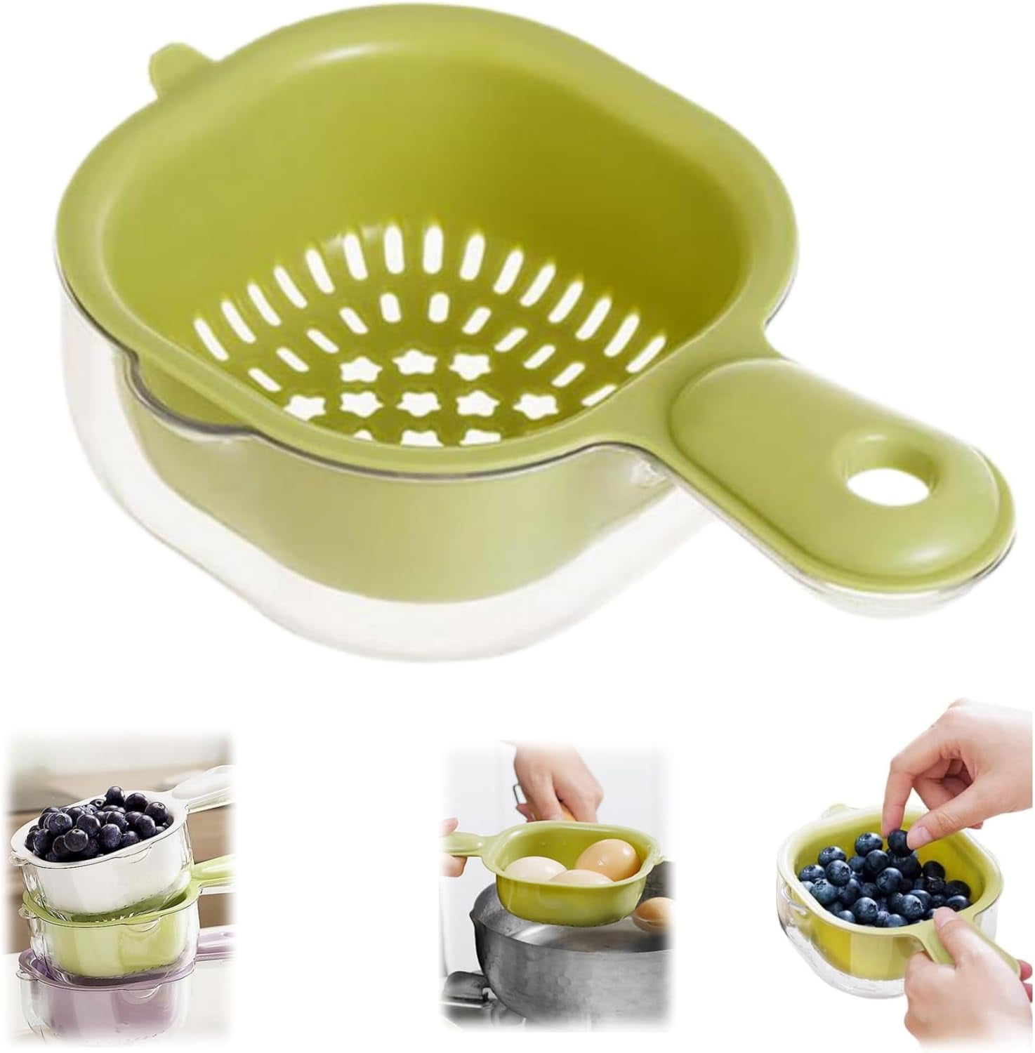 LANFENG Kitchen Dual-Layer Draining Basket with Handle, Double Drain ...