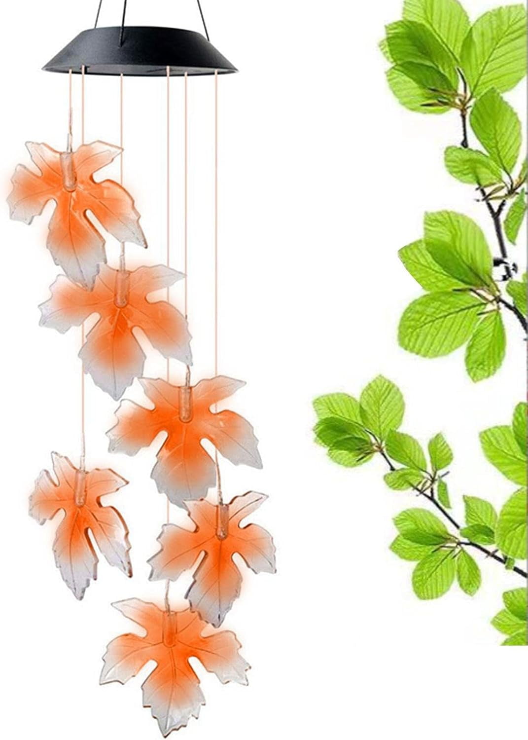 LANFENG Maple Wind Chimes, Color Changing Autumn Solar Wind Chimes ...