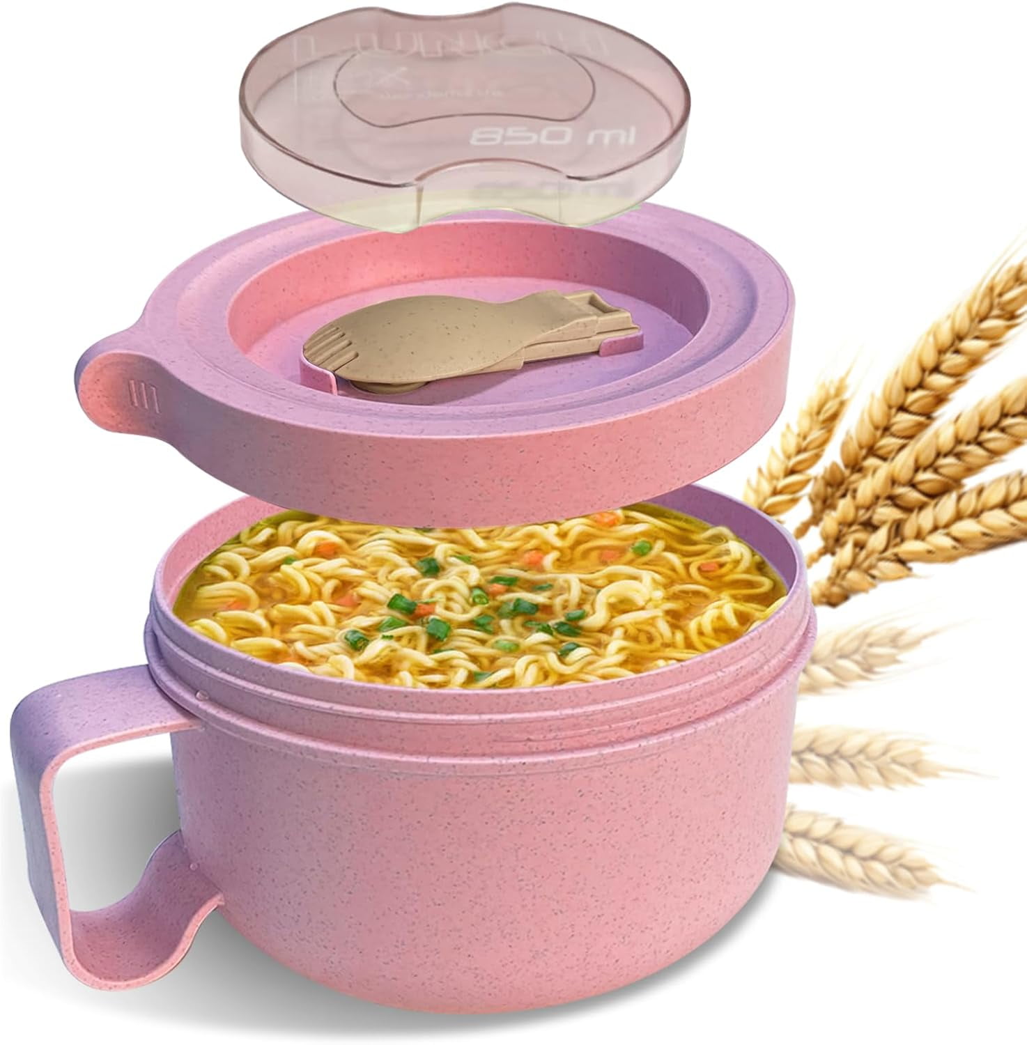 LANFENG Microwavable Ramen Bowl Lid & Utensil Leak Proof • Dishwasher ...