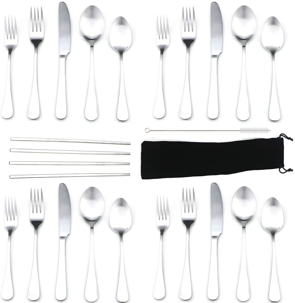 LANFENG Modern Royal 20 Pcs Blue 18/10 Stainless Steel Utensils Cutlery ...