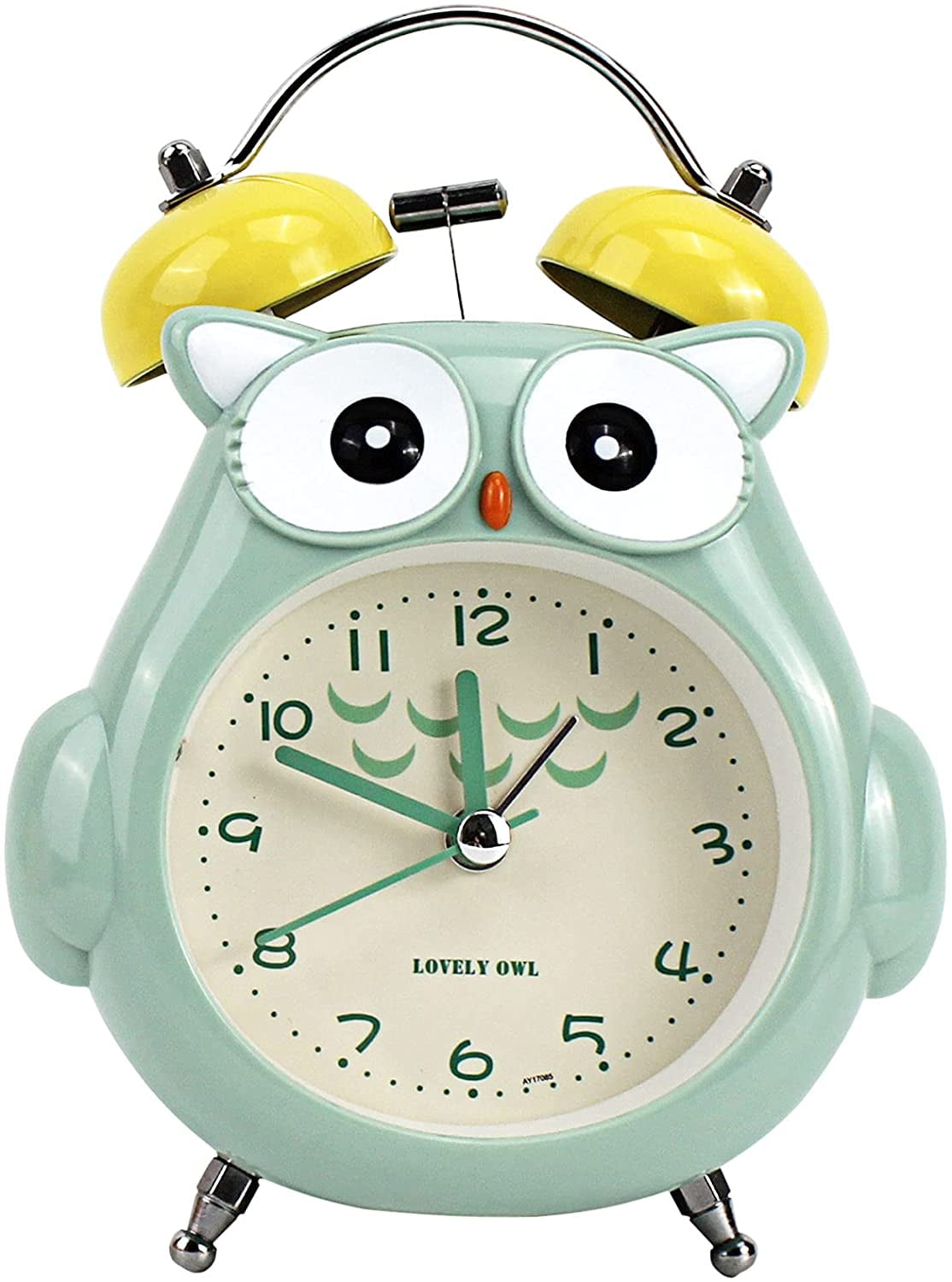 LANFENG Non-Ticking Desk Clock with Cute Cartoon Owl Design, Loud Bell ...