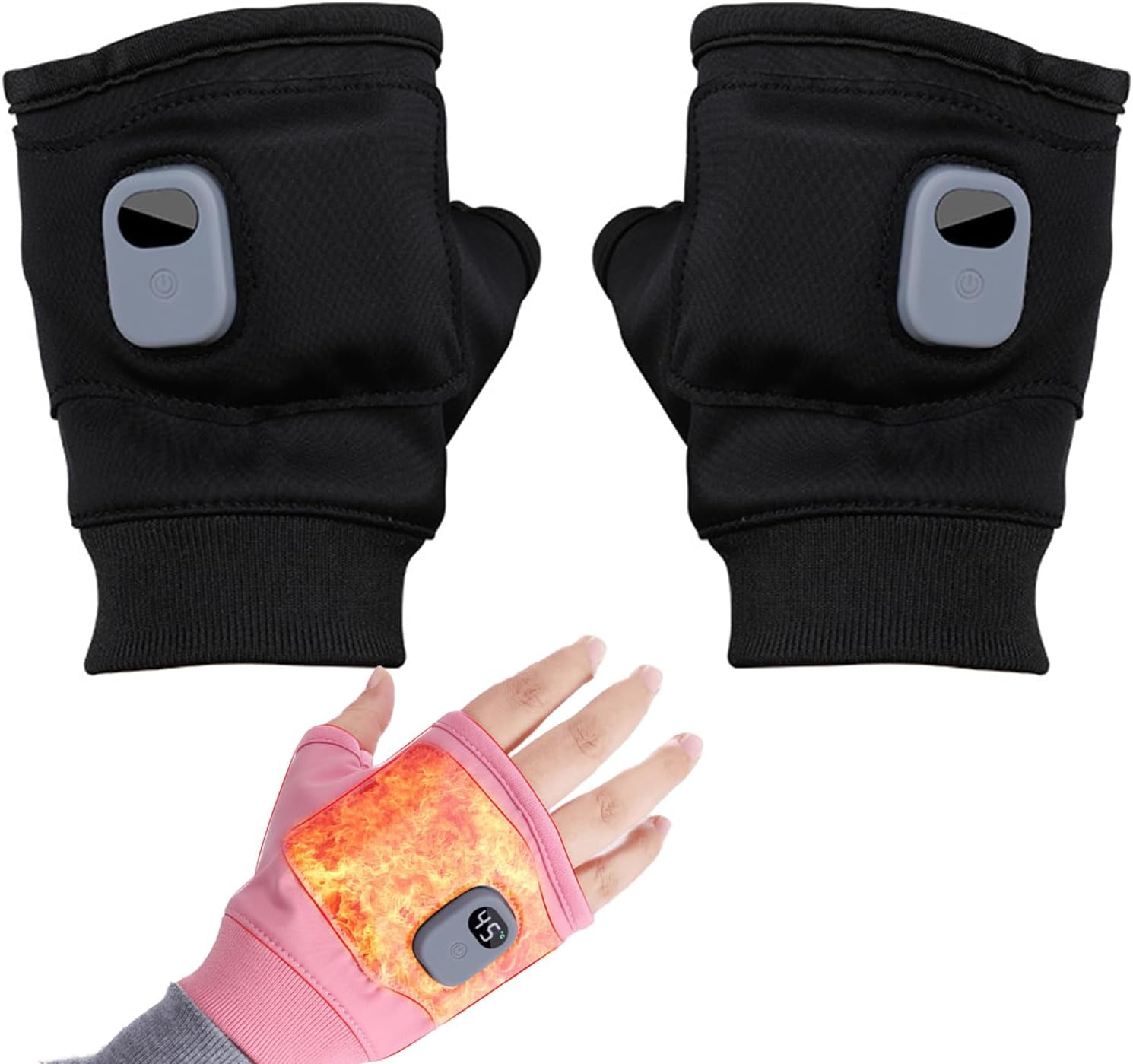 LANFENG Portable Heating Gloves with Digital Display, Heated Fingerless ...