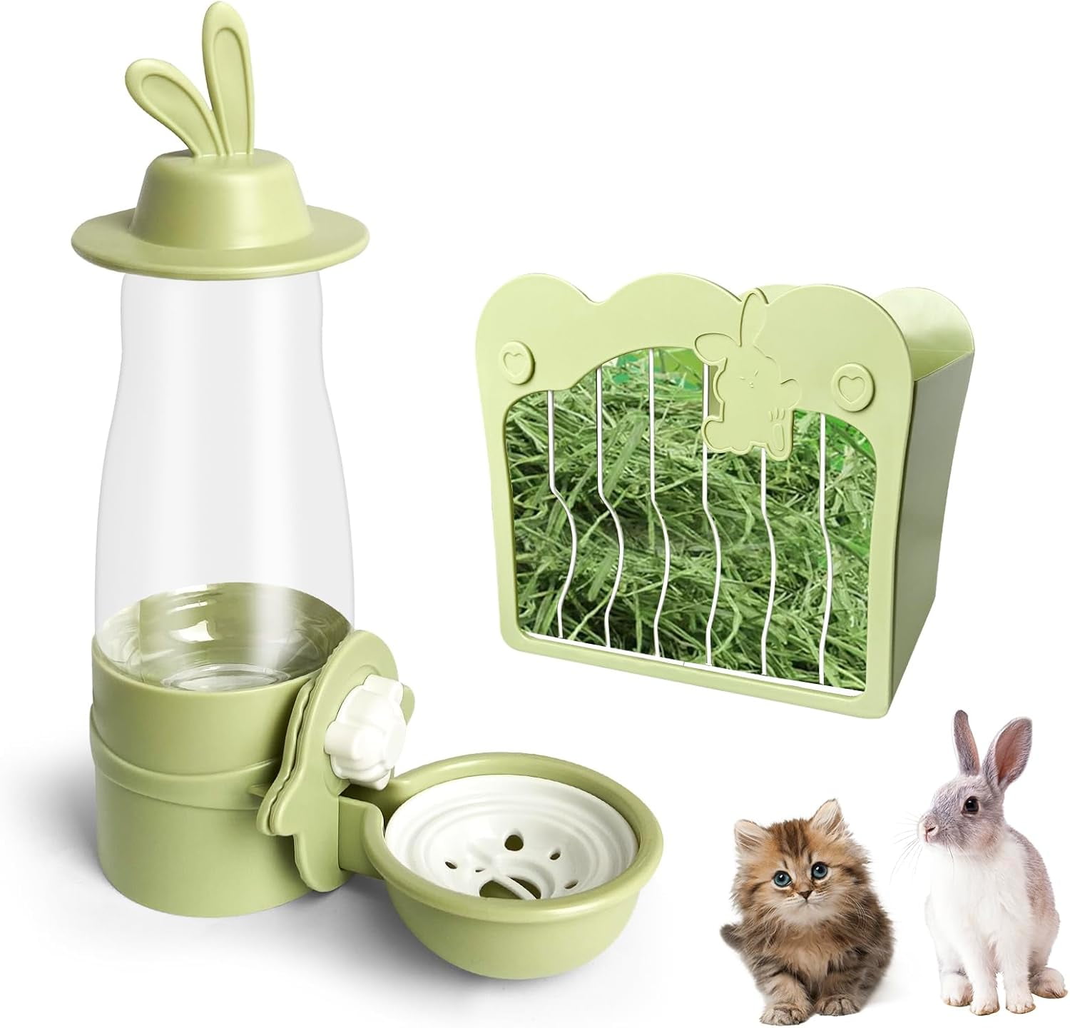 LANFENG Rabbit Hay Feeder and Automatic Pet Water Dispenser, Metal ...