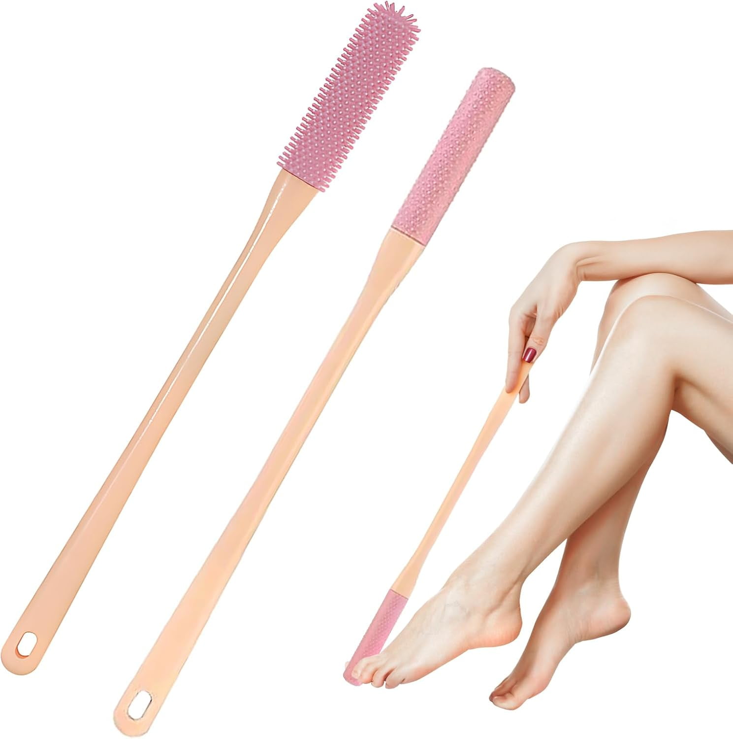LANFENG Shower Foot Scrubber Long Handle Soft Bristles Foot Cleaning Senior Care Elderly Safe ...