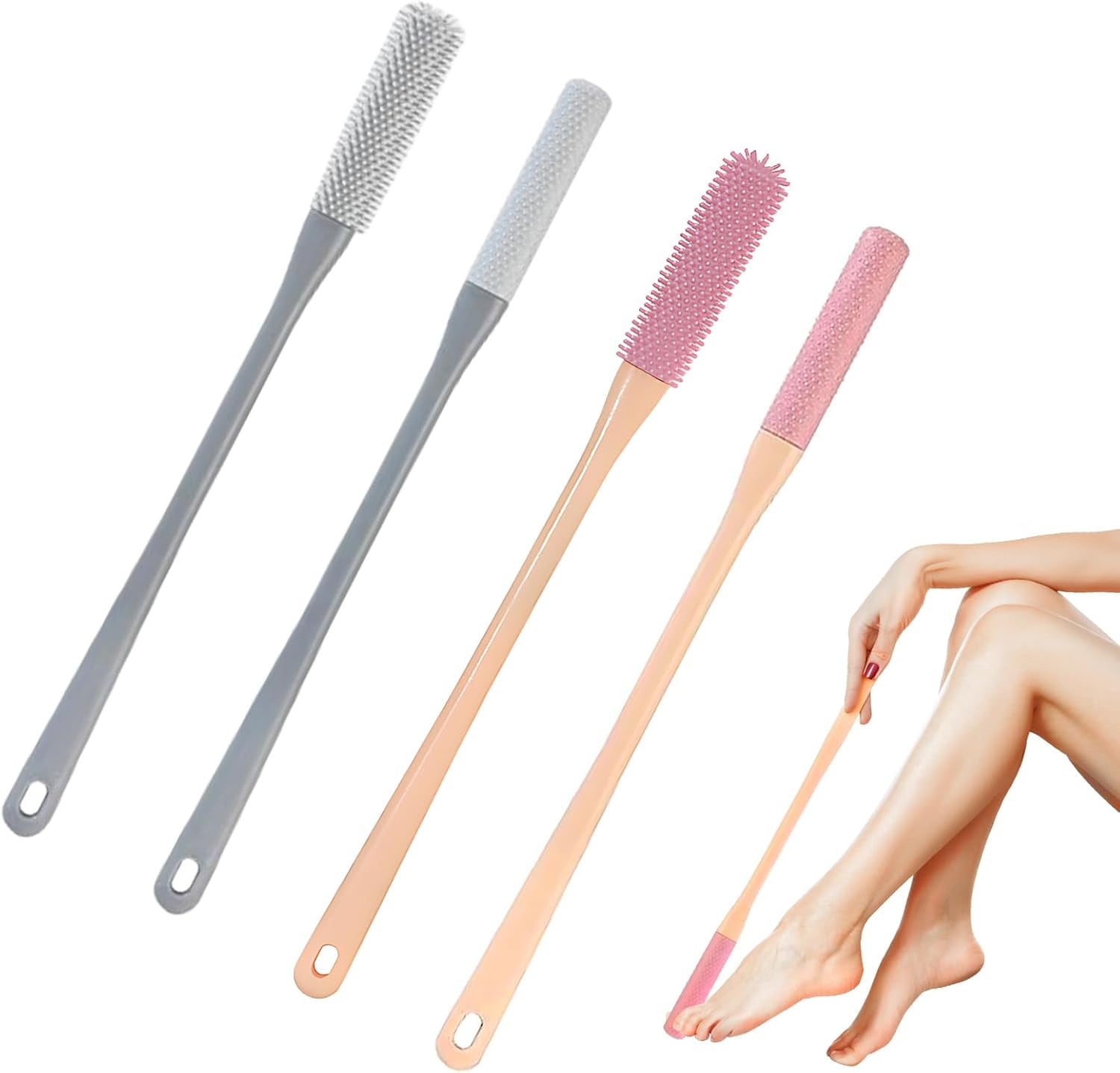LANFENG Shower Foot Scrubber Long Handle Soft Bristles Foot Cleaning ...