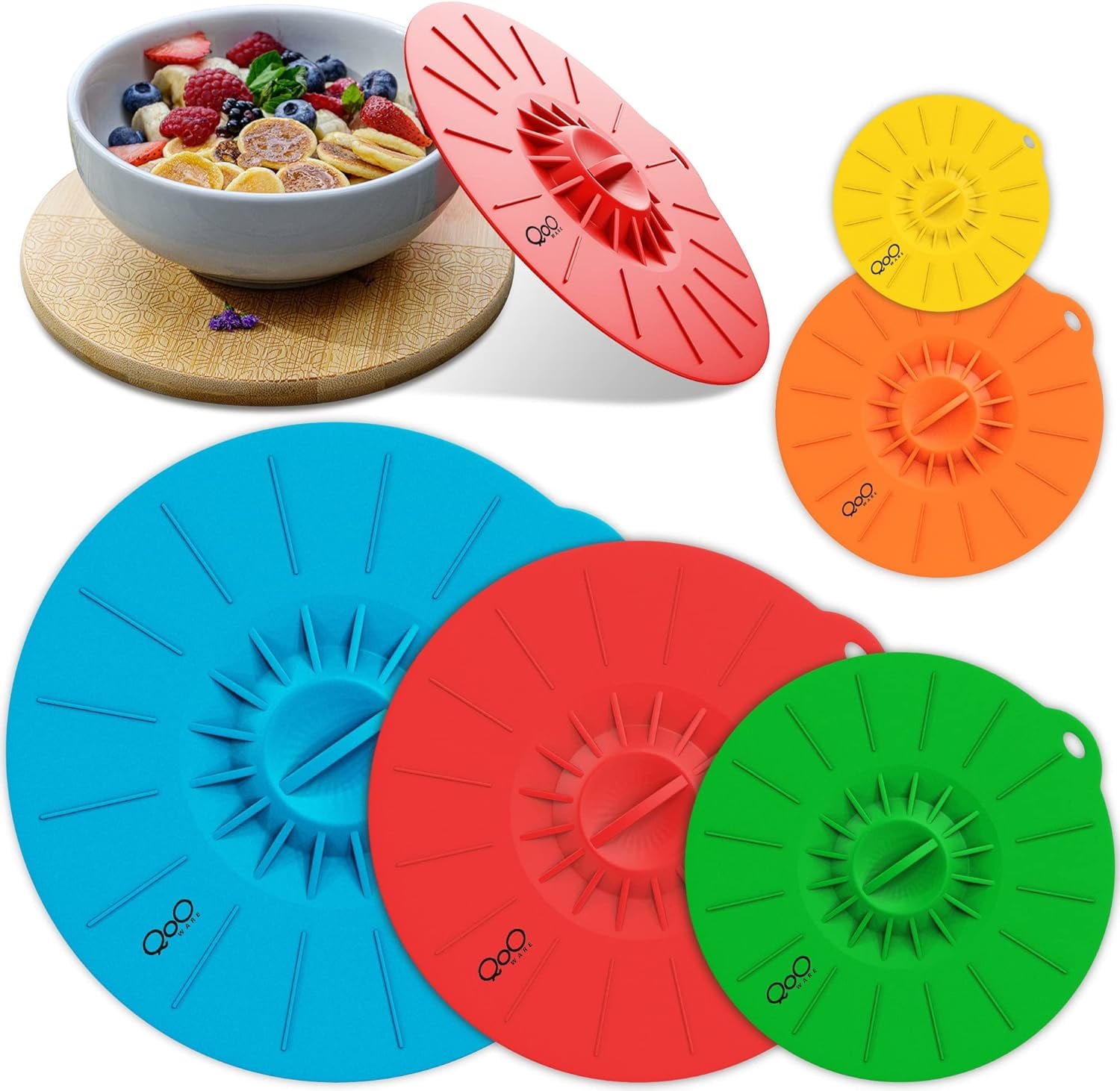 LANFENG Silicone Food Lids - Set of 5 Colorful BPA Free Suction Covers ...
