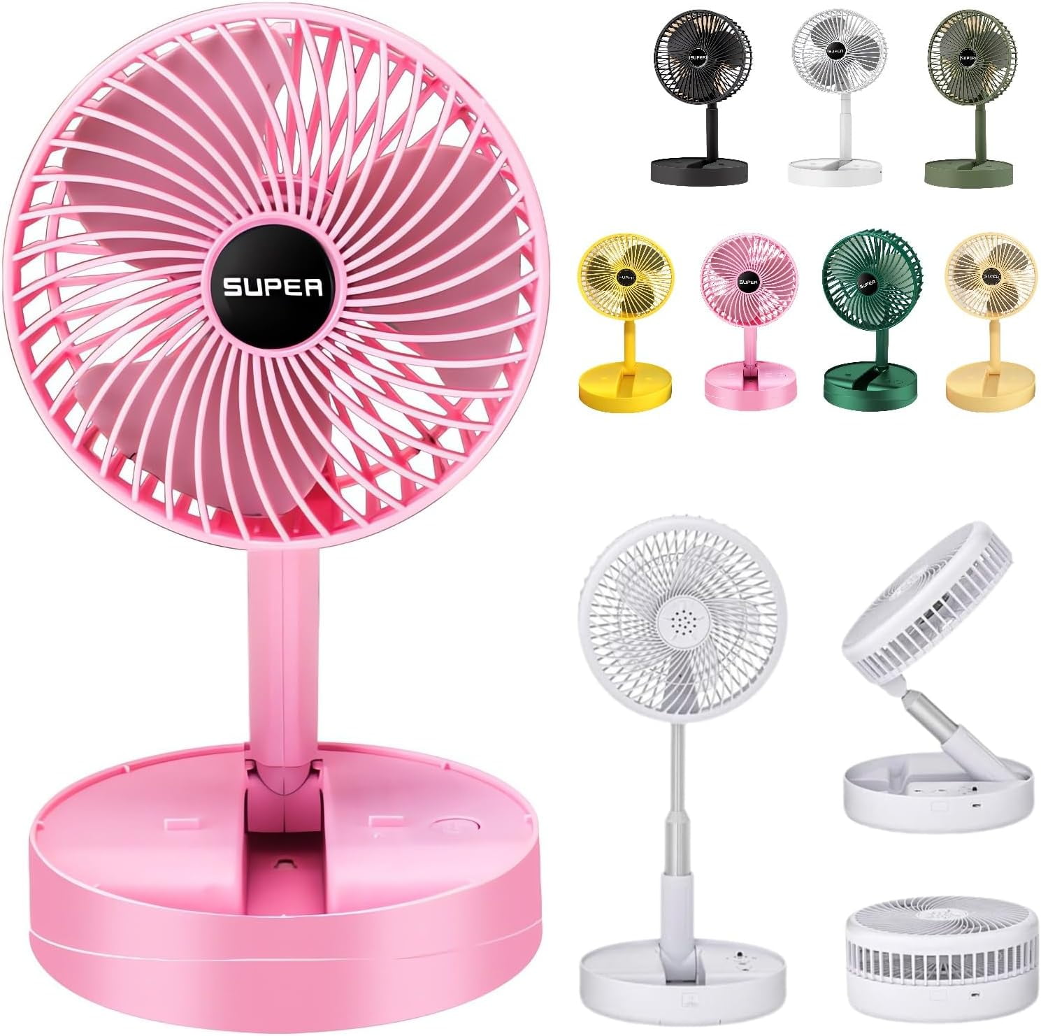 LANFENG Telescopic Folding Fan Portable USB Rechargeable Collapsible ...