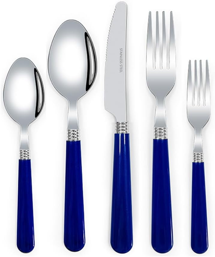 LANFENG Thickened Plastic Handle Kitchen Stainless Steel Silverware ...